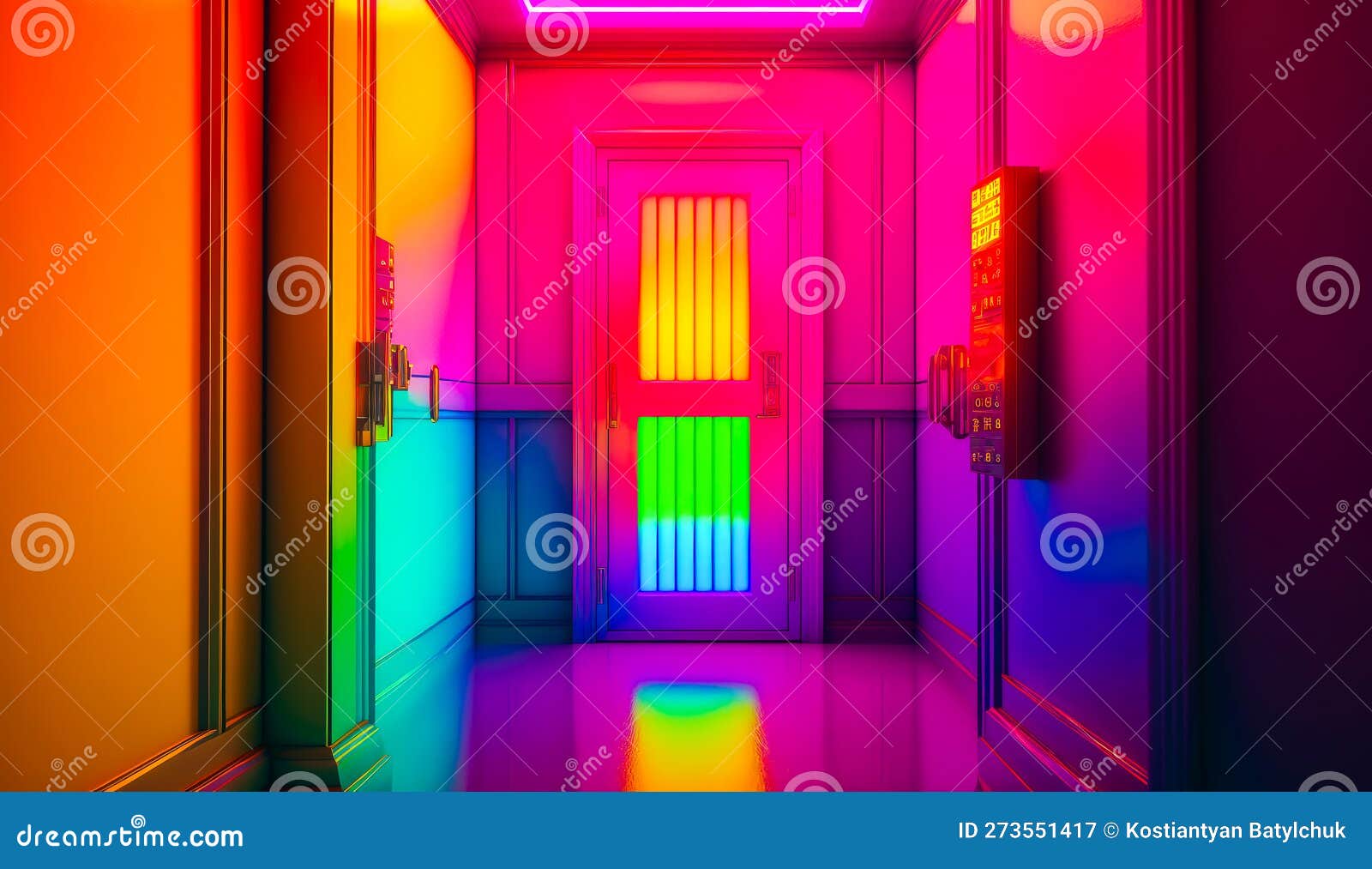 Brightly Lit Hallway with Neon Light on the Ceiling. Generative AI ...