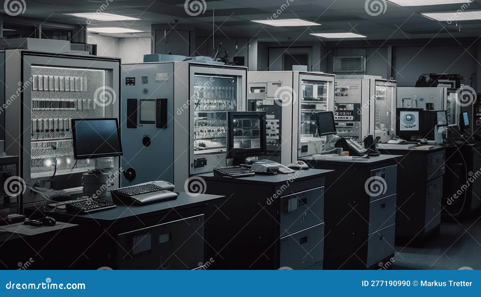 A Brightly Lit Laboratory with Rows of Machines Processing Huge Amounts ...