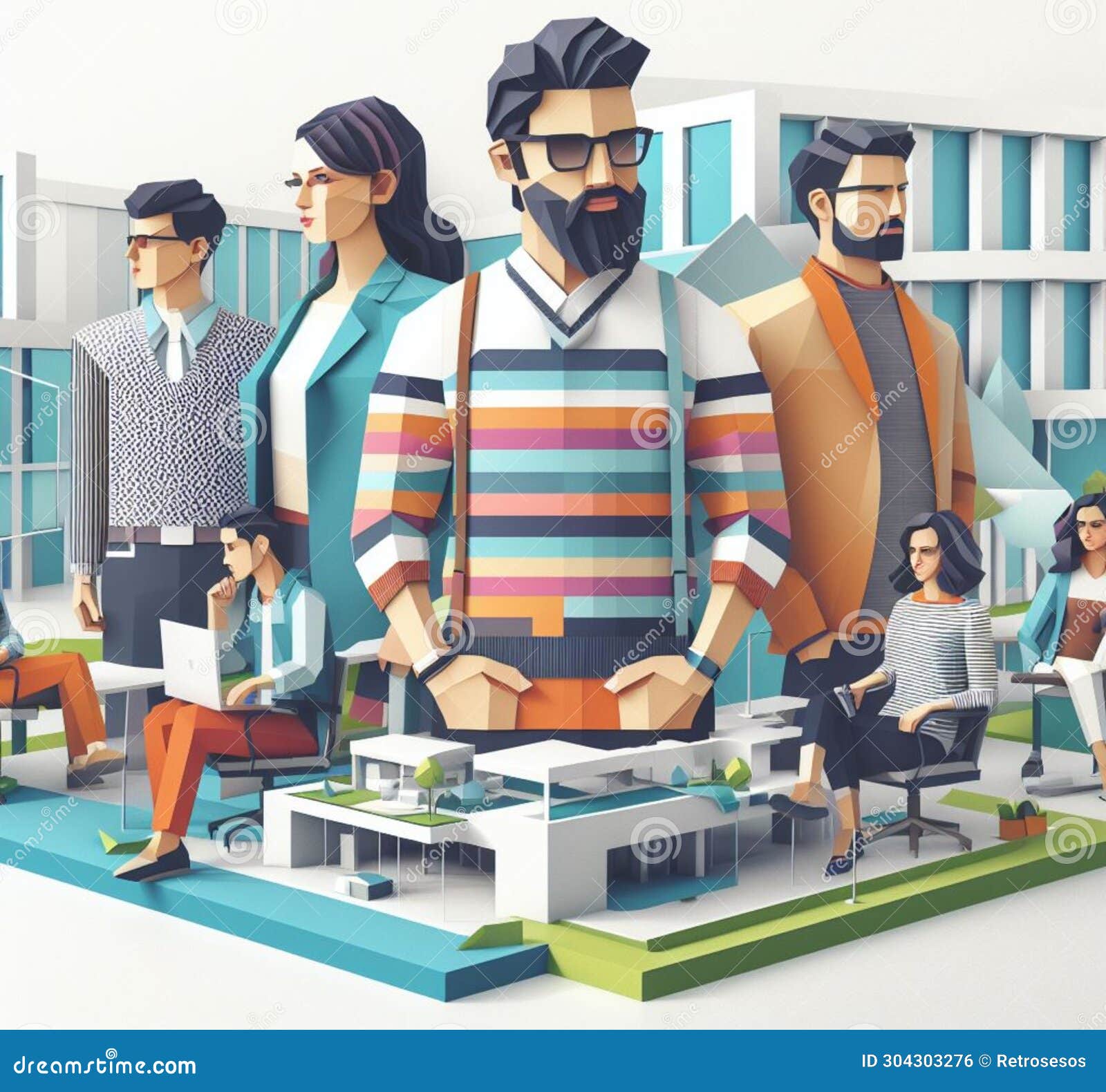 Brightly Lit Modern Office Setting with Employees Engaged in Various ...