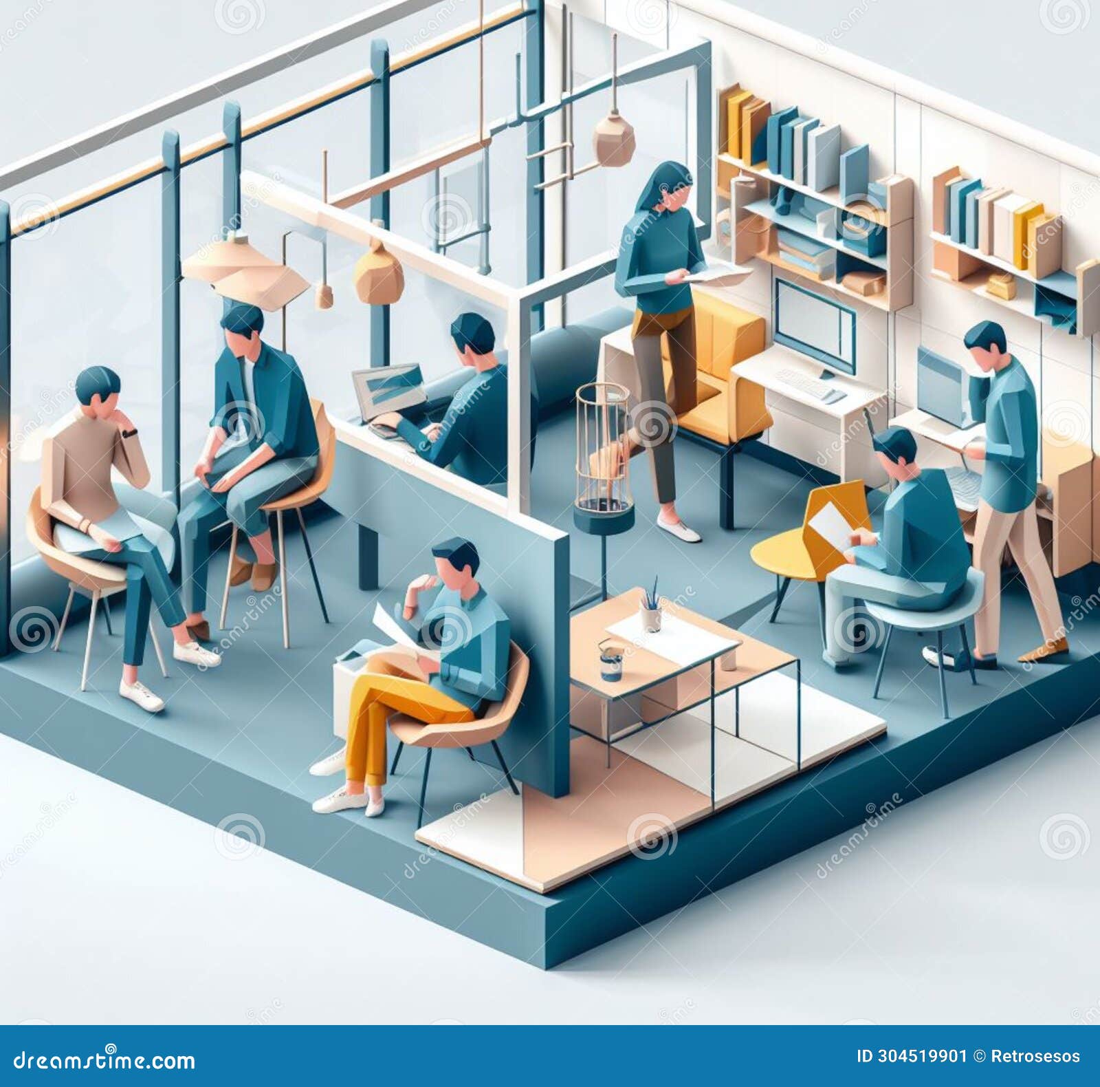 Brightly Lit Modern Office Setting with Employees Engaged in Various ...