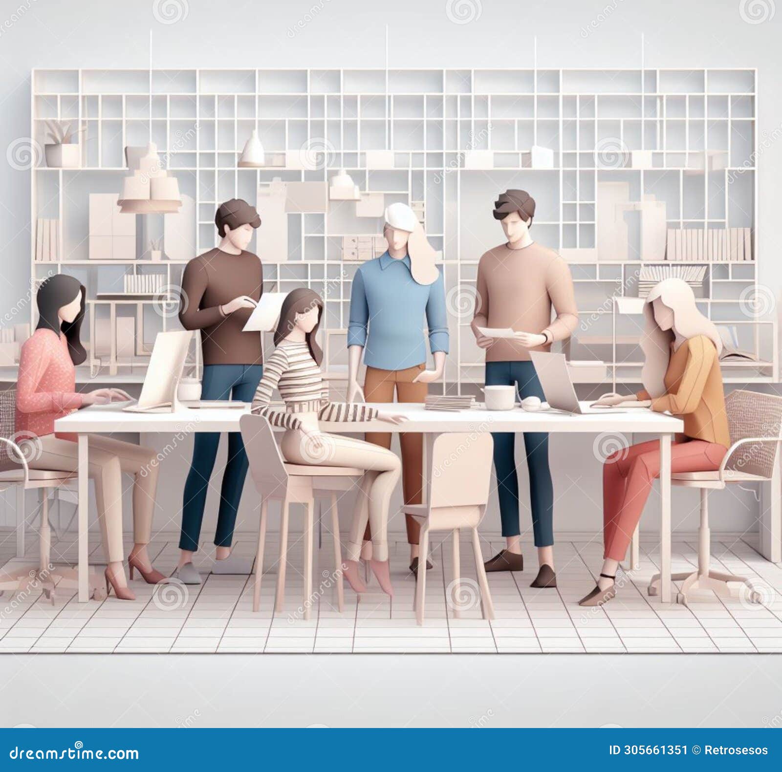 Brightly Lit Modern Office Setting with Employees Engaged in Various ...