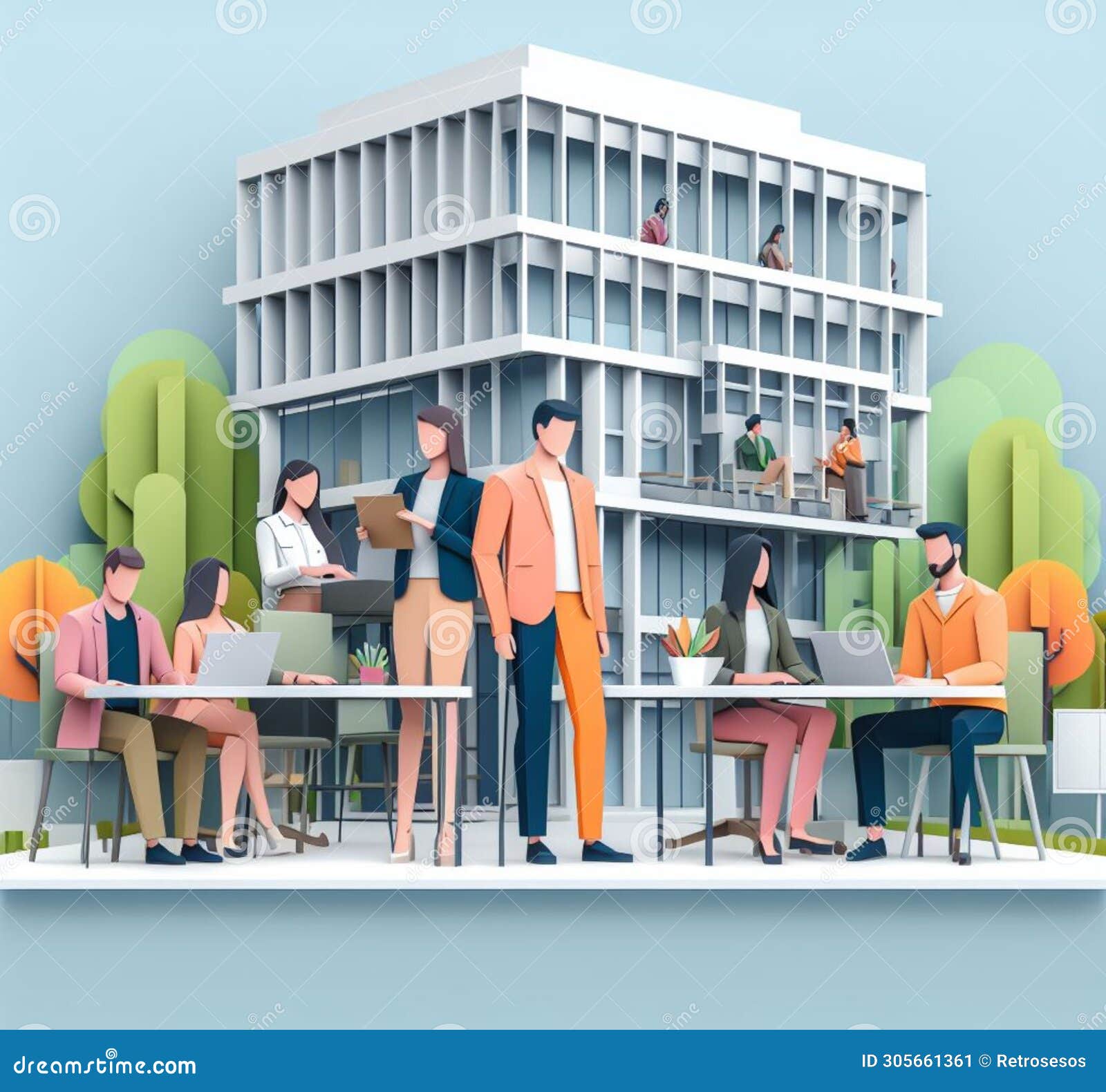 Brightly Lit Modern Office Setting with Employees Engaged in Various ...