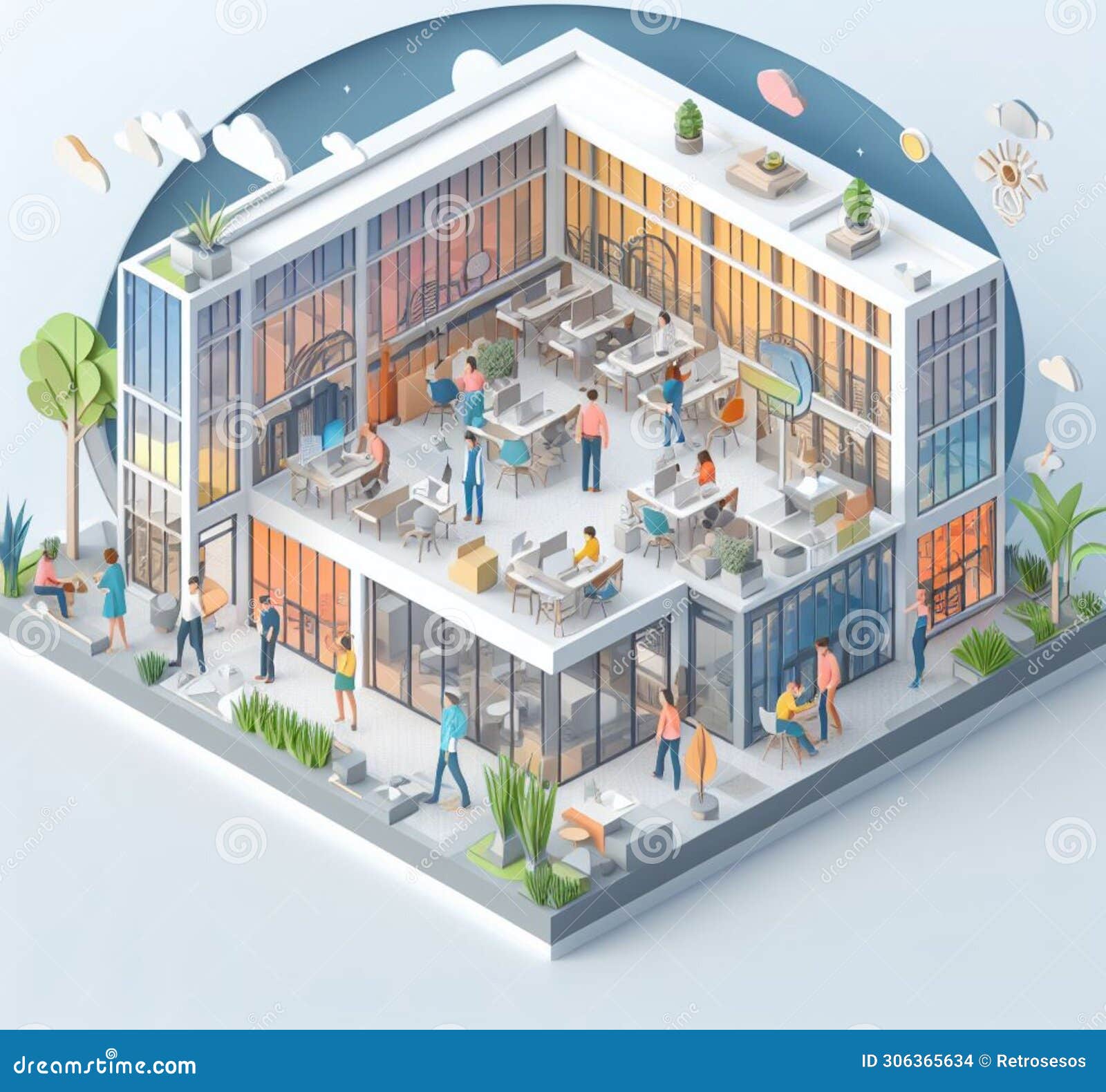 Brightly Lit Modern Office Setting with Employees Engaged in Various ...