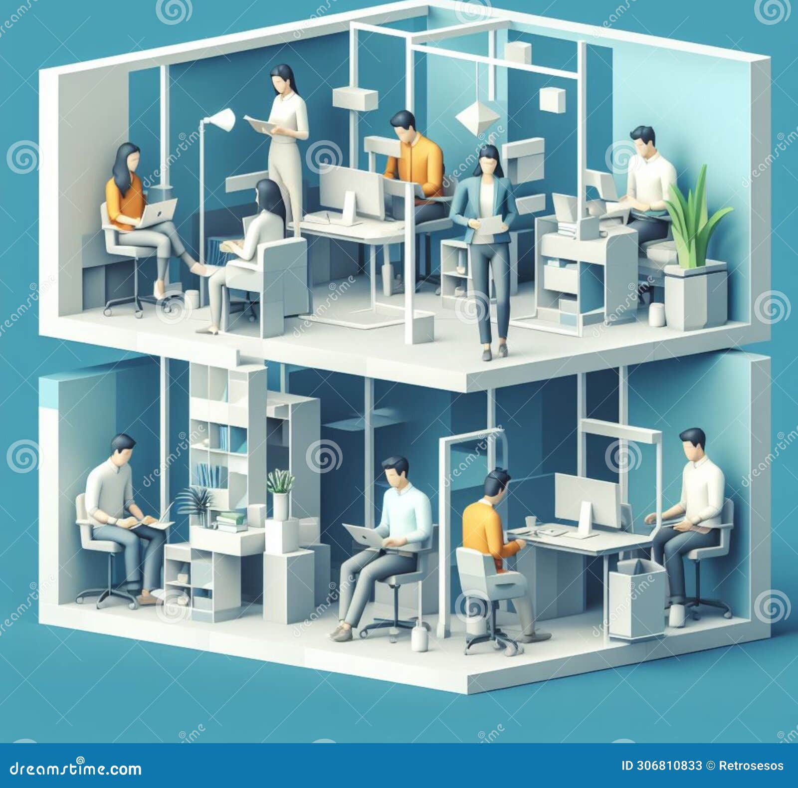 Brightly Lit Modern Office Setting with Employees Engaged in Various ...