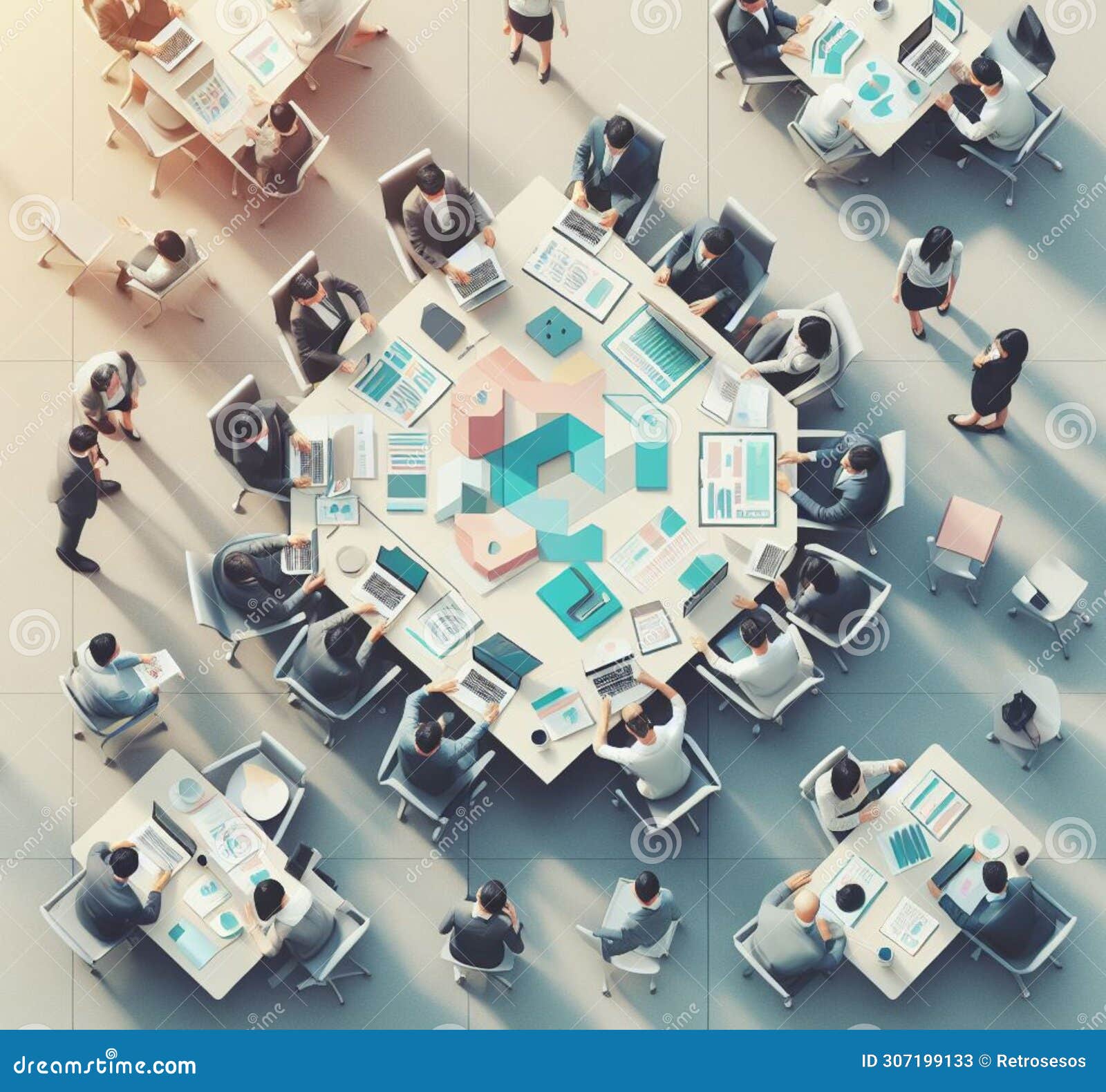 Brightly Lit Modern Office Setting with Employees Engaged in Various ...