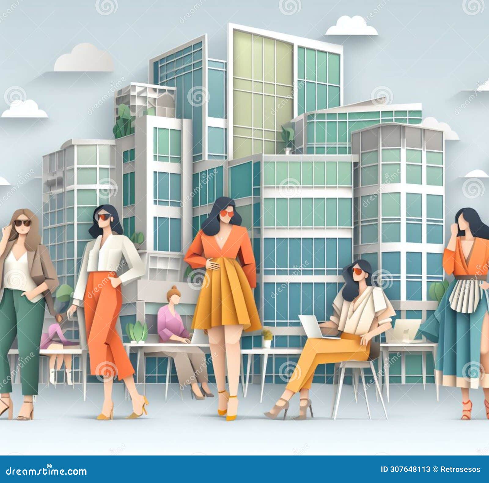 Brightly Lit Modern Office Setting with Employees Engaged in Various ...