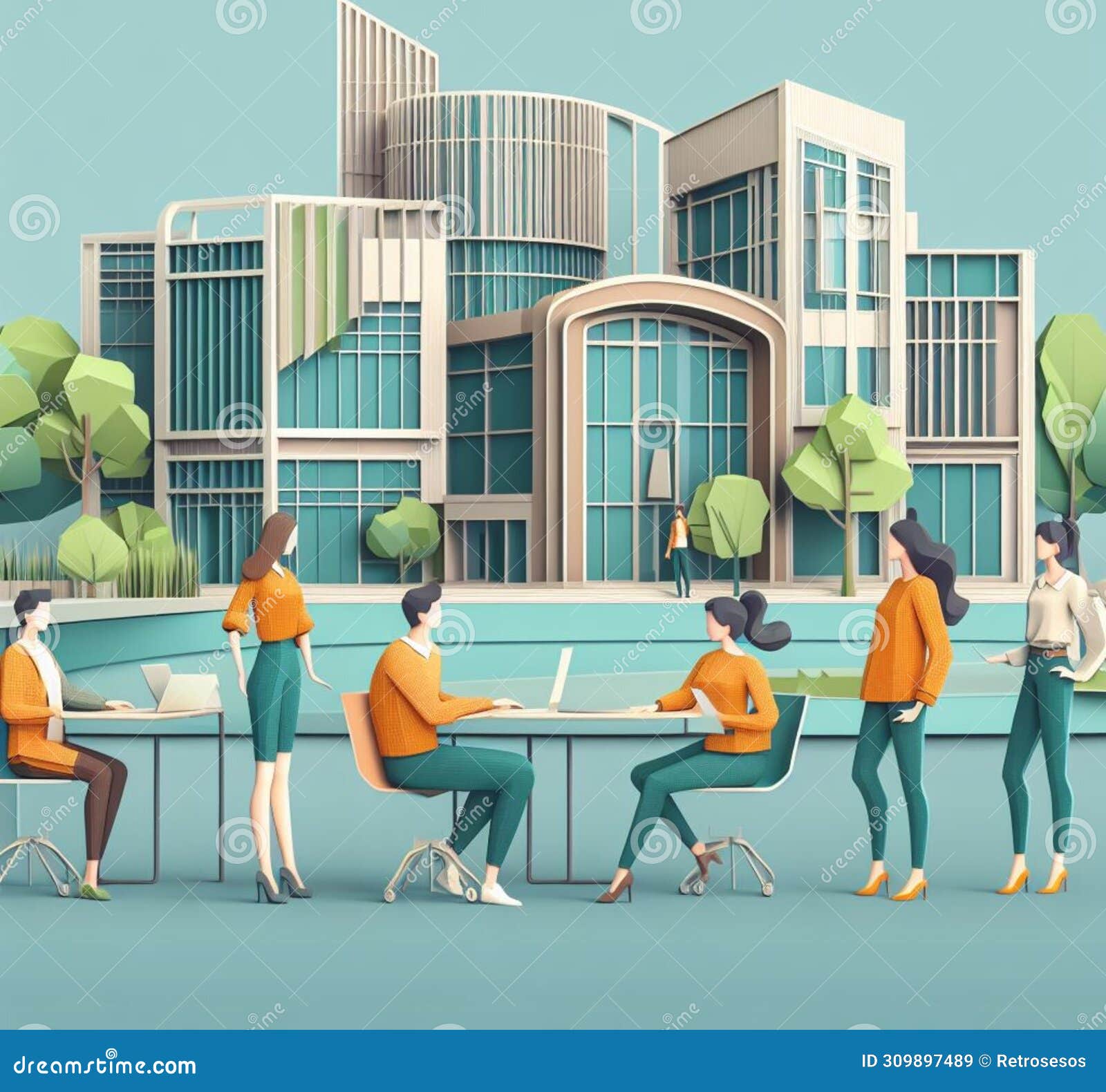 Brightly Lit Modern Office Setting with Employees Engaged in Various ...