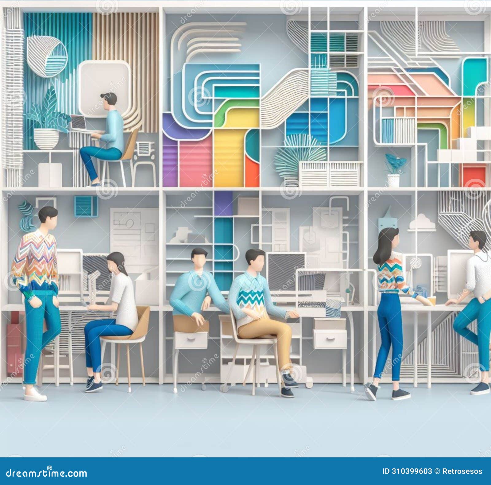 Brightly Lit Modern Office Setting with Employees Engaged in Various ...