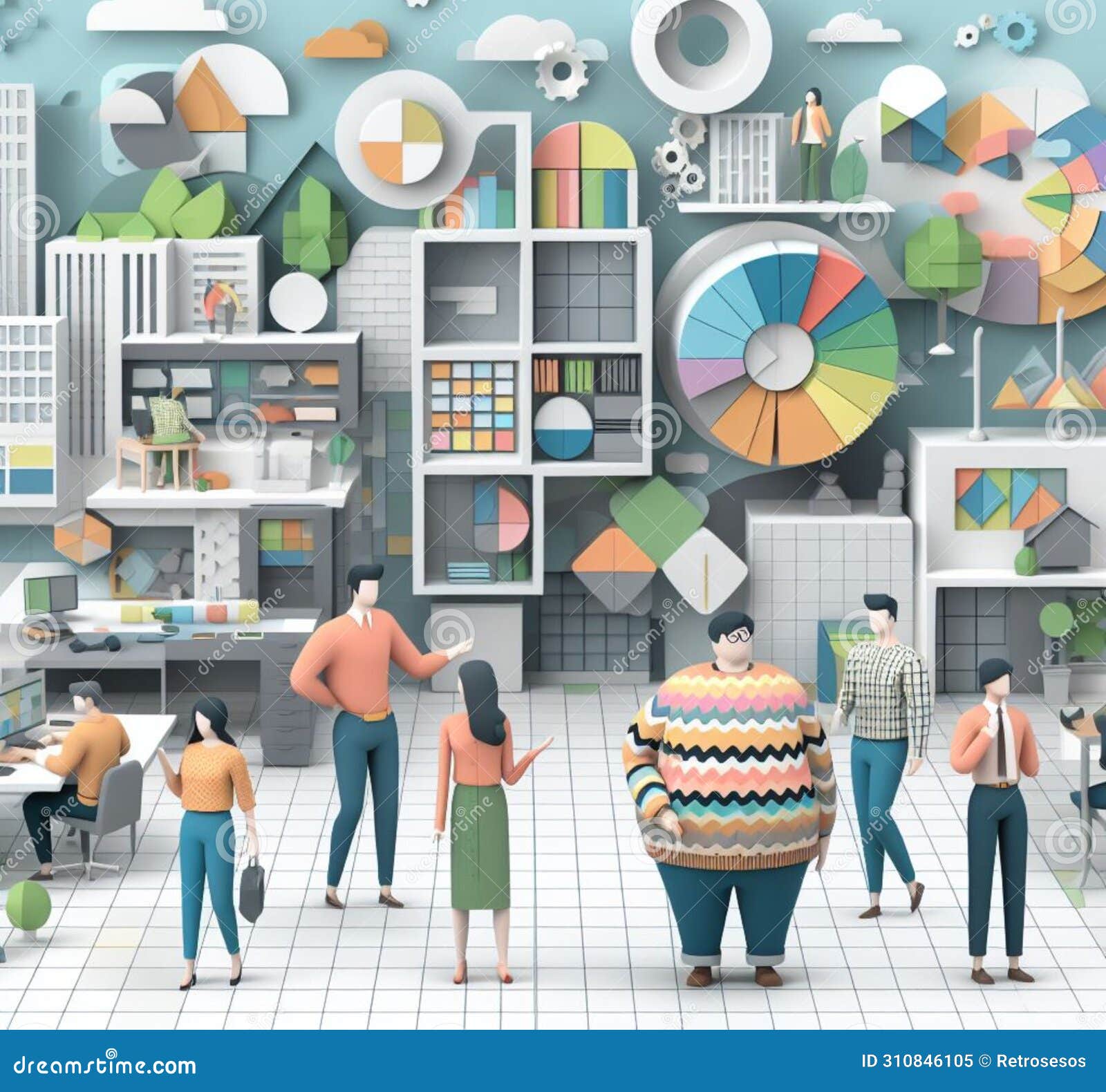 Brightly Lit Modern Office Setting with Employees Engaged in Various ...