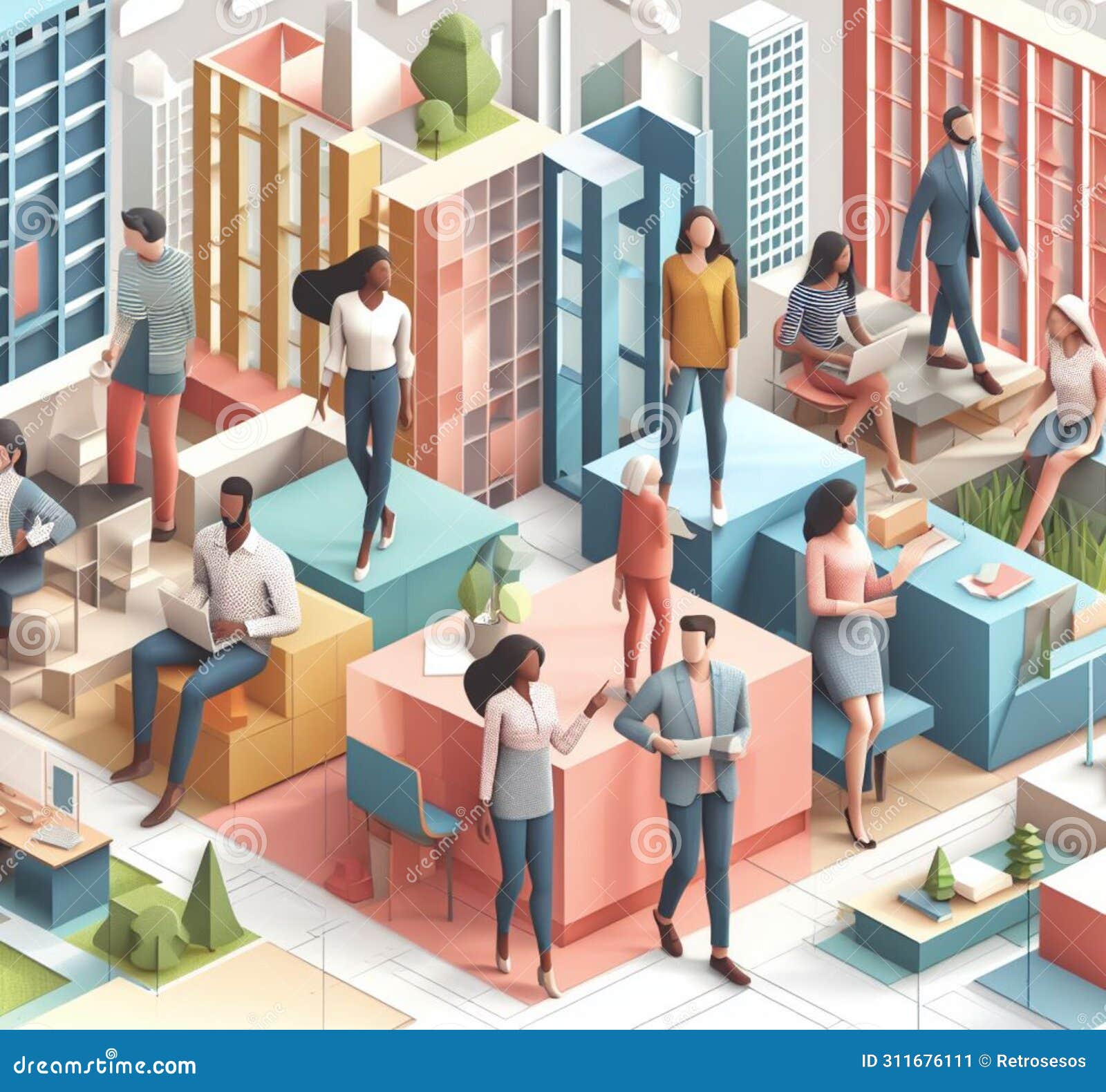 Brightly Lit Modern Office Setting with Employees Engaged in Various ...