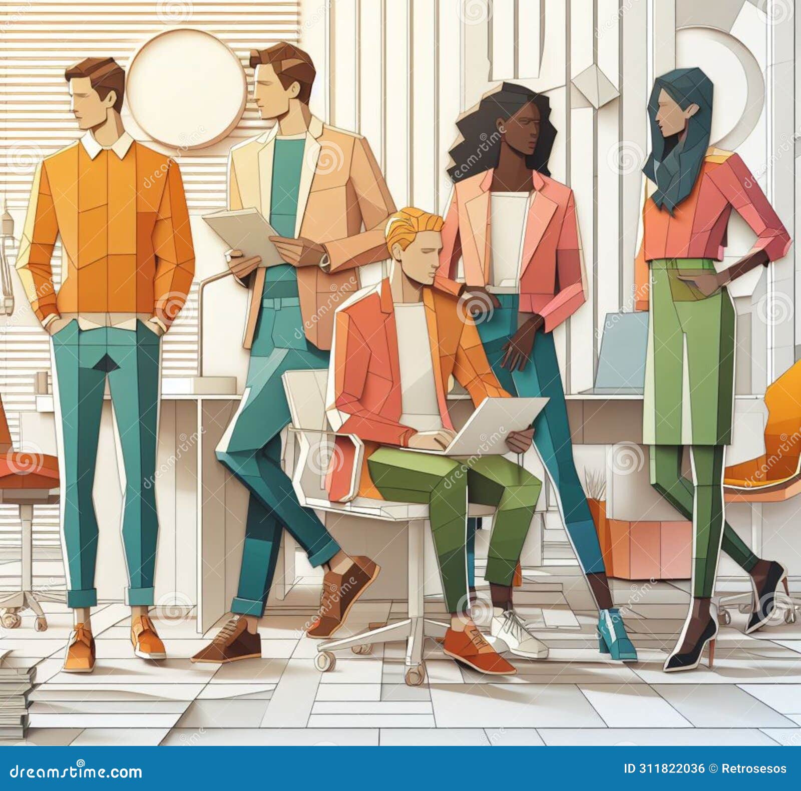 Brightly Lit Modern Office Setting with Employees Engaged in Various ...