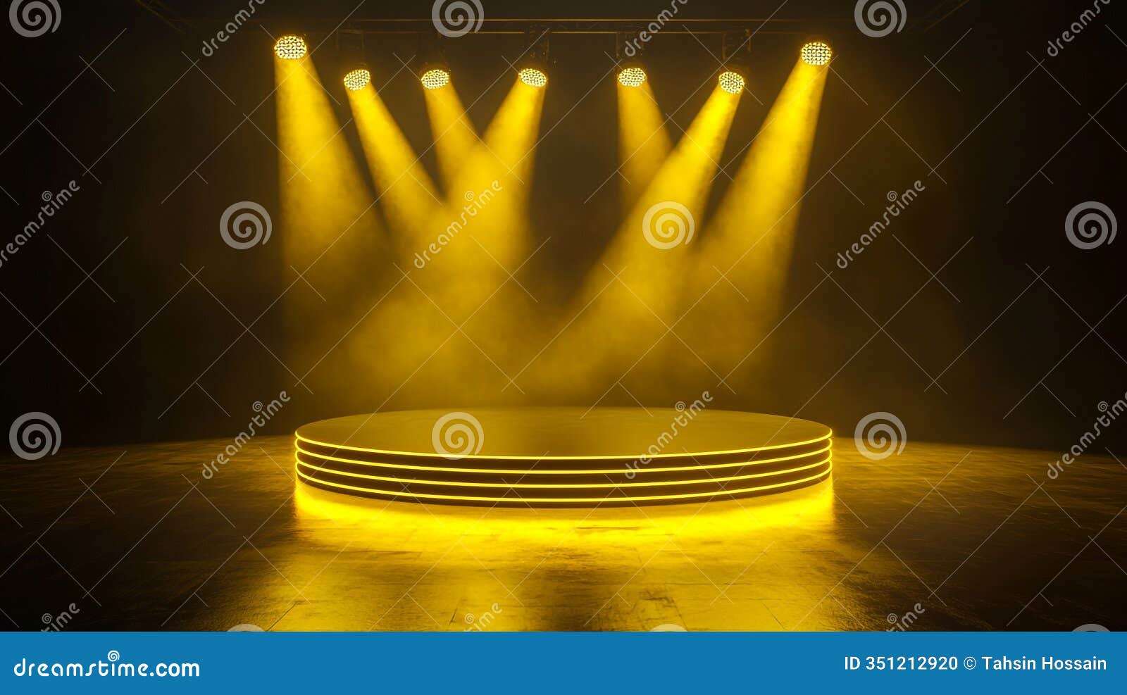 Brightly Lit Performance Stage with Circular Platform and Yellow ...