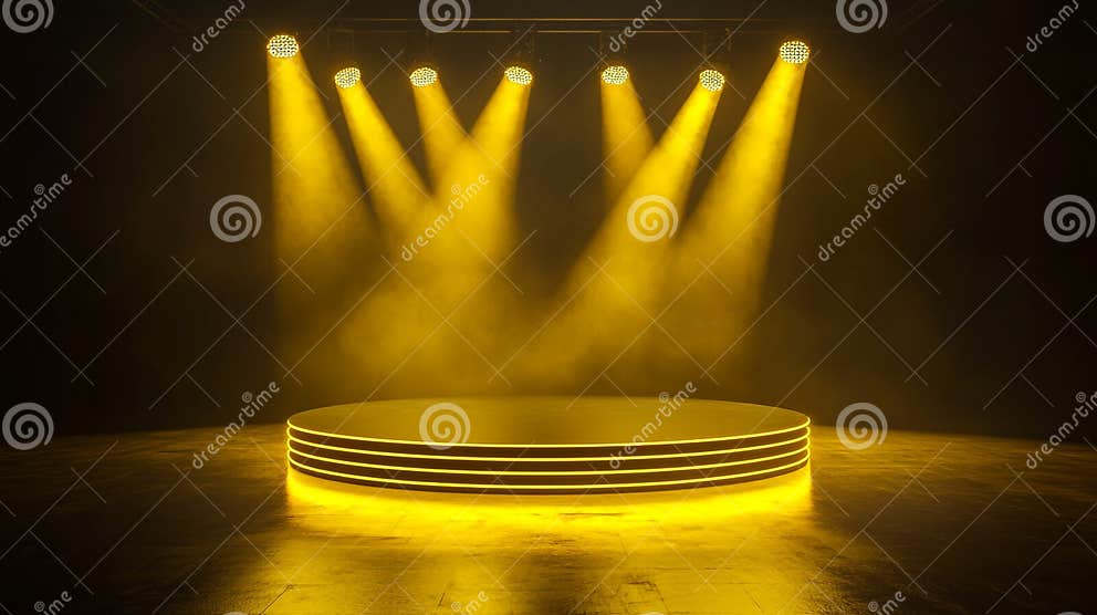 Brightly Lit Performance Stage with Circular Platform and Yellow ...