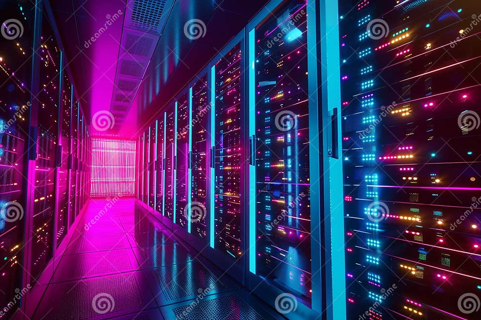 Neon Server Room stock illustration. Illustration of cyberpunk - 331205082