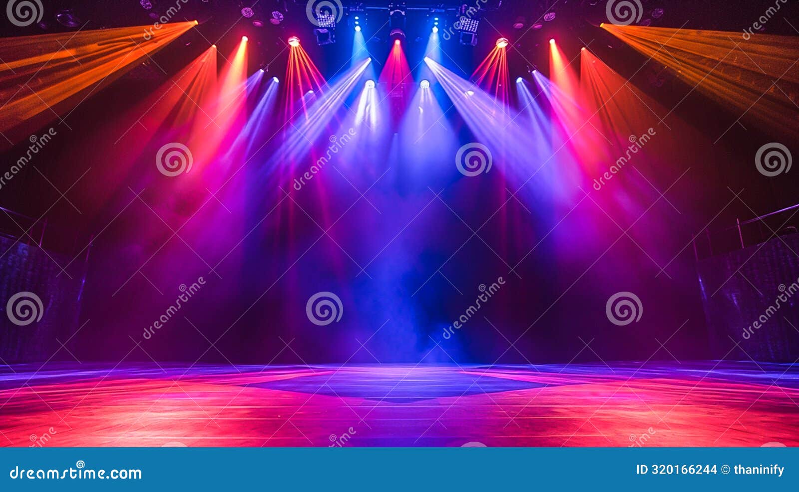 Brightly Lit Stage with Spotlights and a Stage Floor Stock Illustration ...