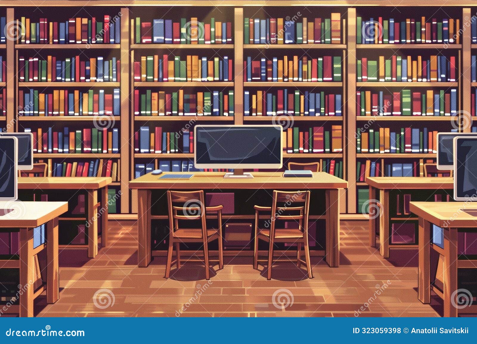 A Brightly Lit Student Library with Rows of Bookshelves Filled with ...