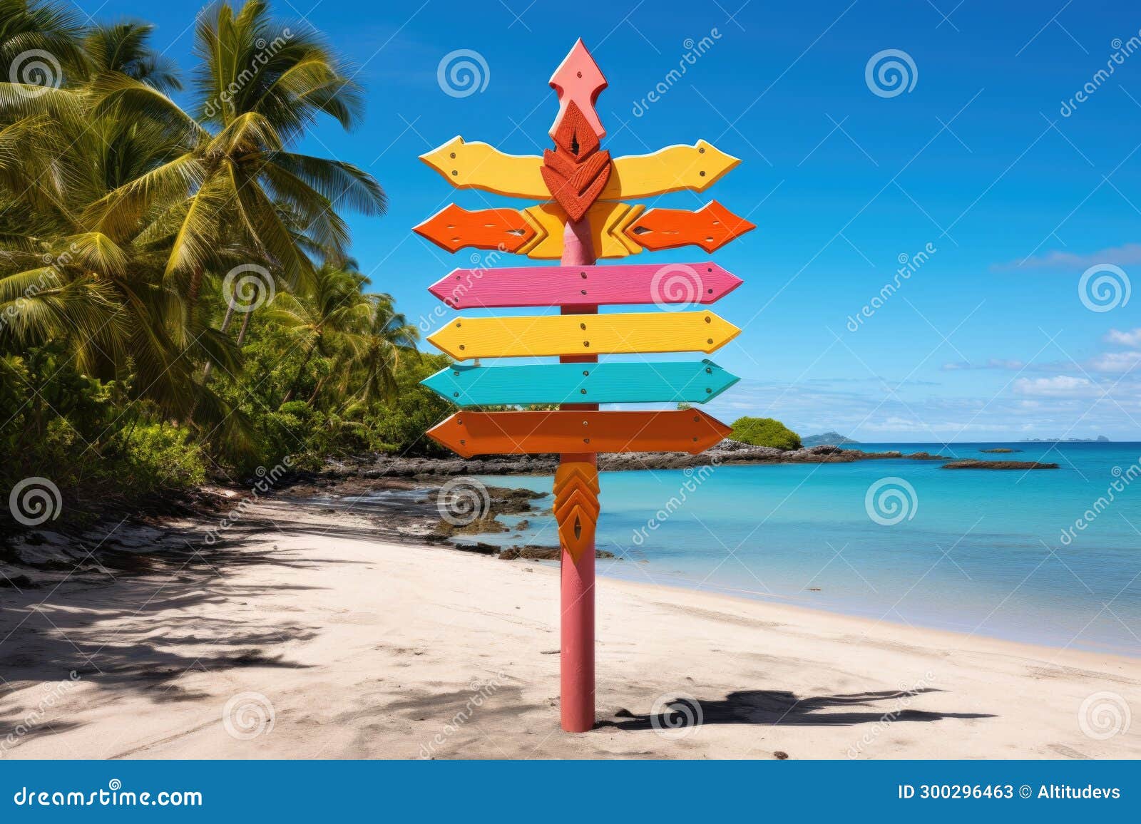 Brightly Painted Directional Sign on a Tropical Beach Stock Image ...