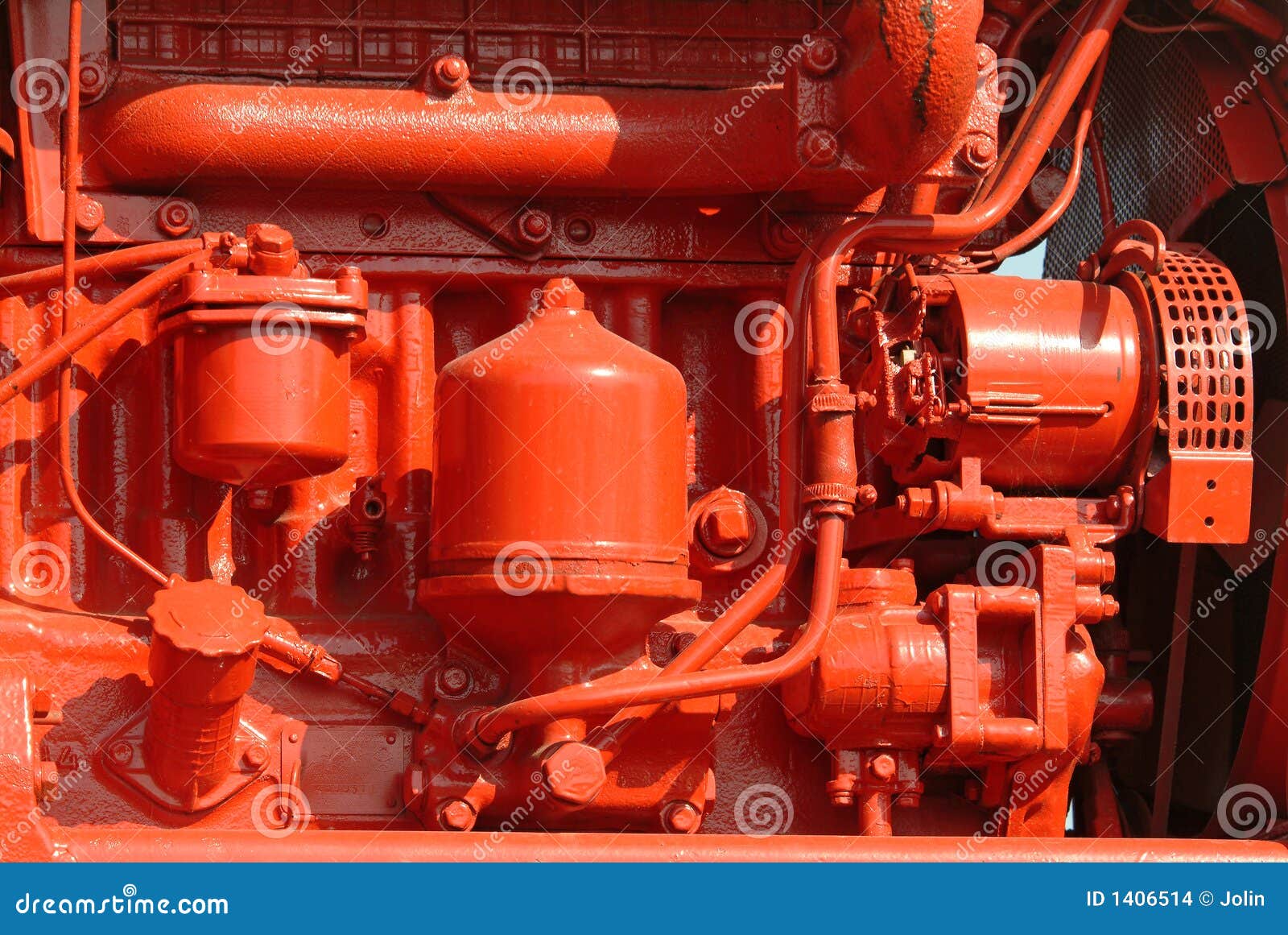 Brightly Painted Red Diesel Engine Stock Photo - Image of piston ...