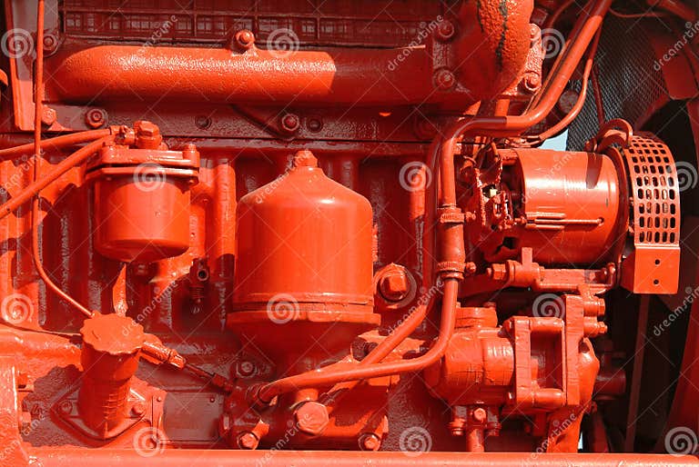 Brightly Painted Red Diesel Engine Stock Photo - Image of piston ...