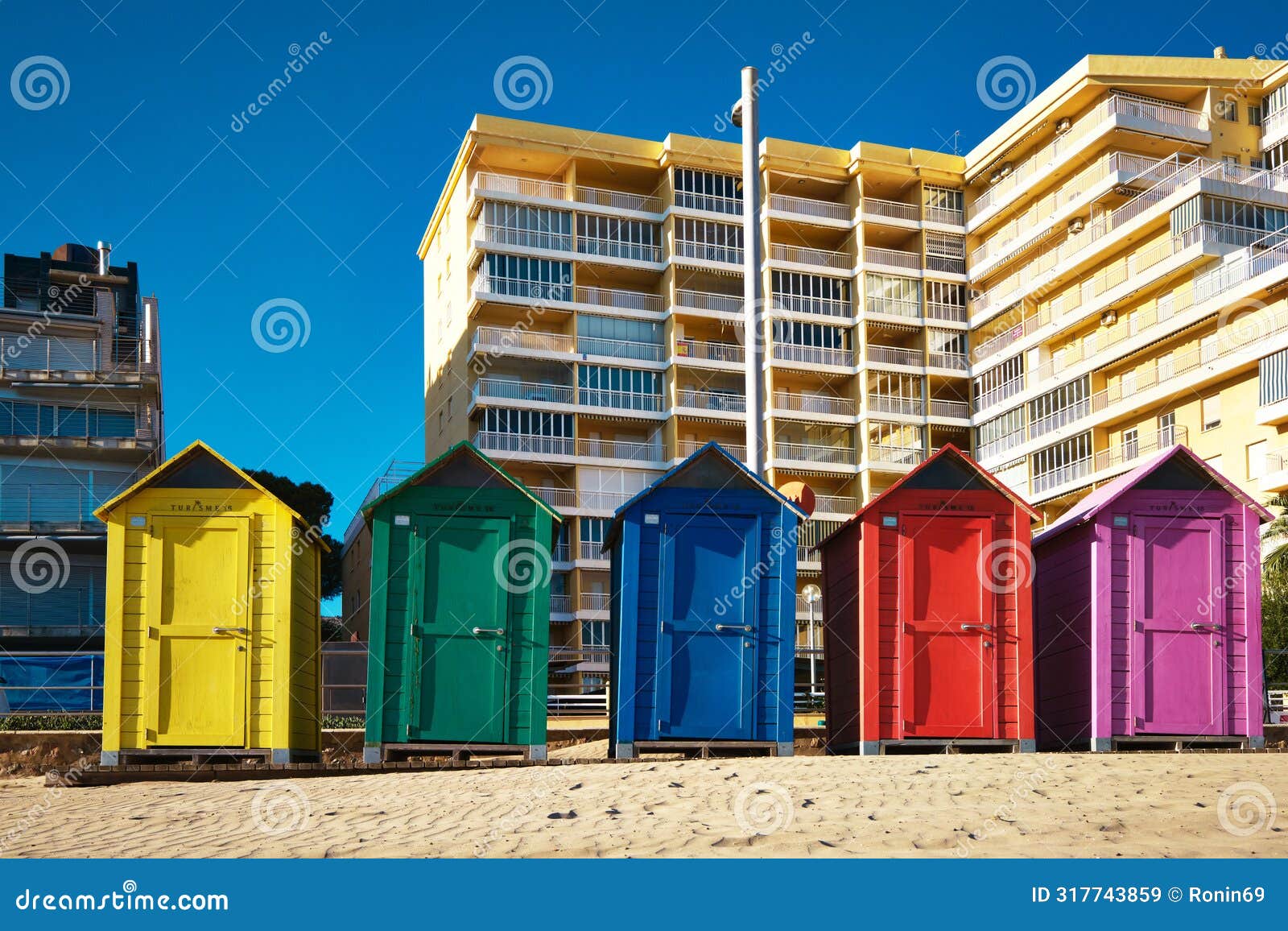 Brightly Painted Summer Beach Change Rooms Stock Image - Image of sand ...