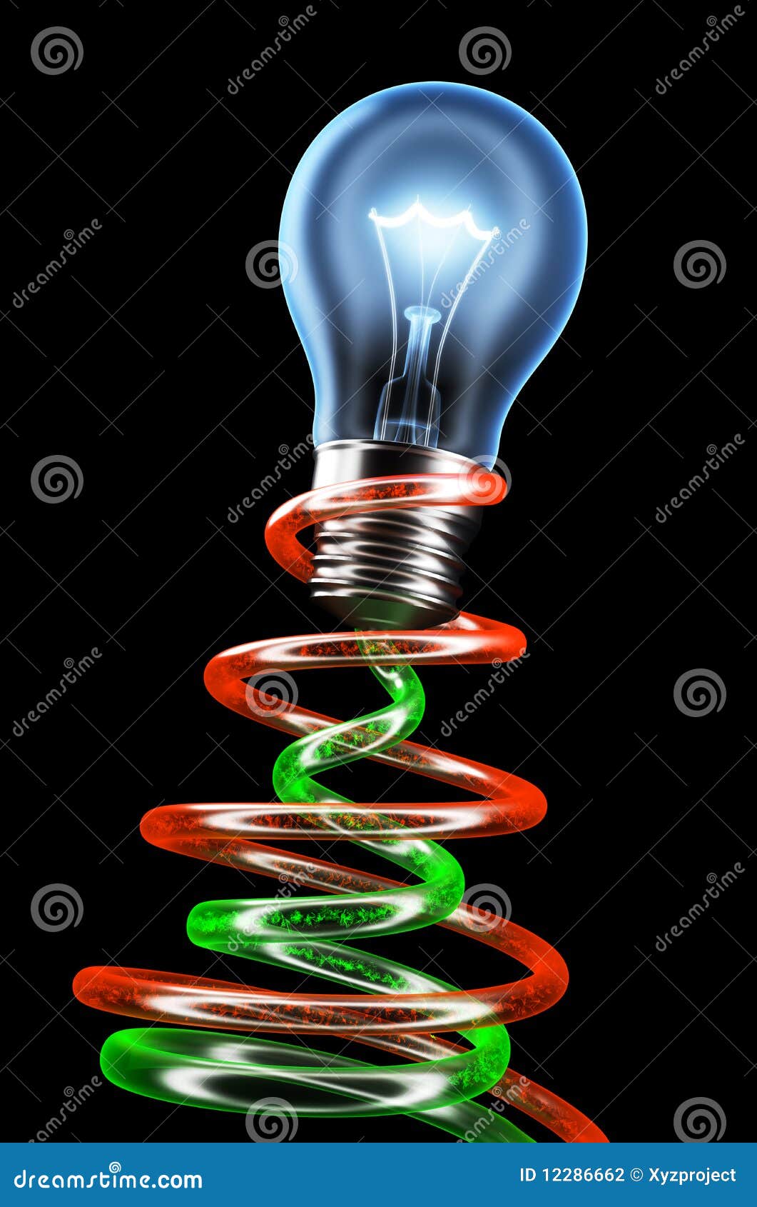 Brightly Shining Light Bulb with Electrons Flow. Stock Illustration ...