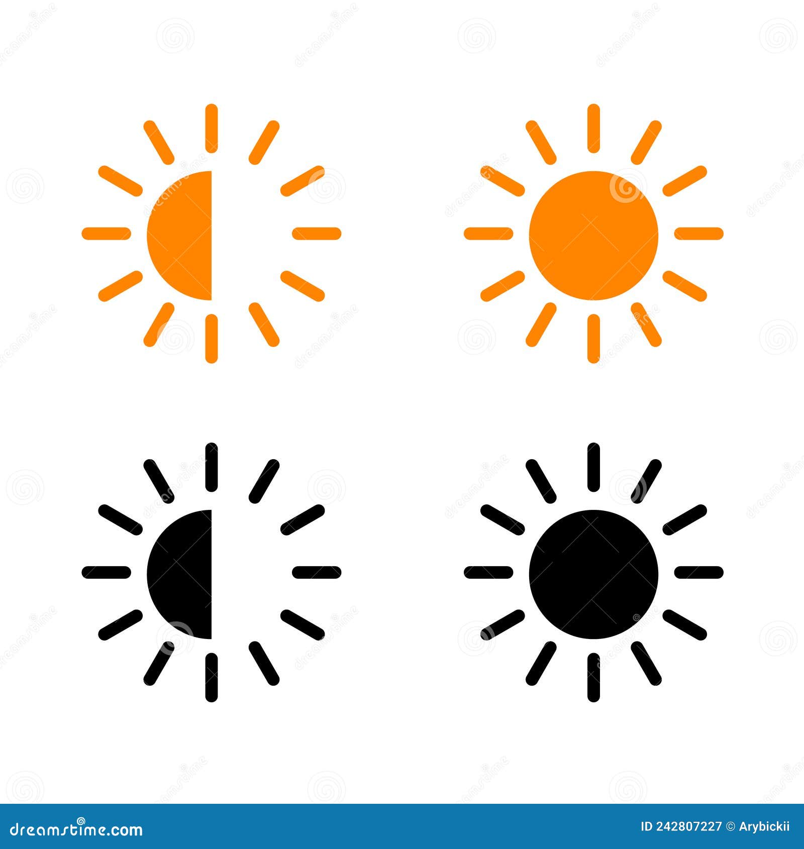 Brightness Contrast Icon Set. Vector Bright Intensity Symbols ...