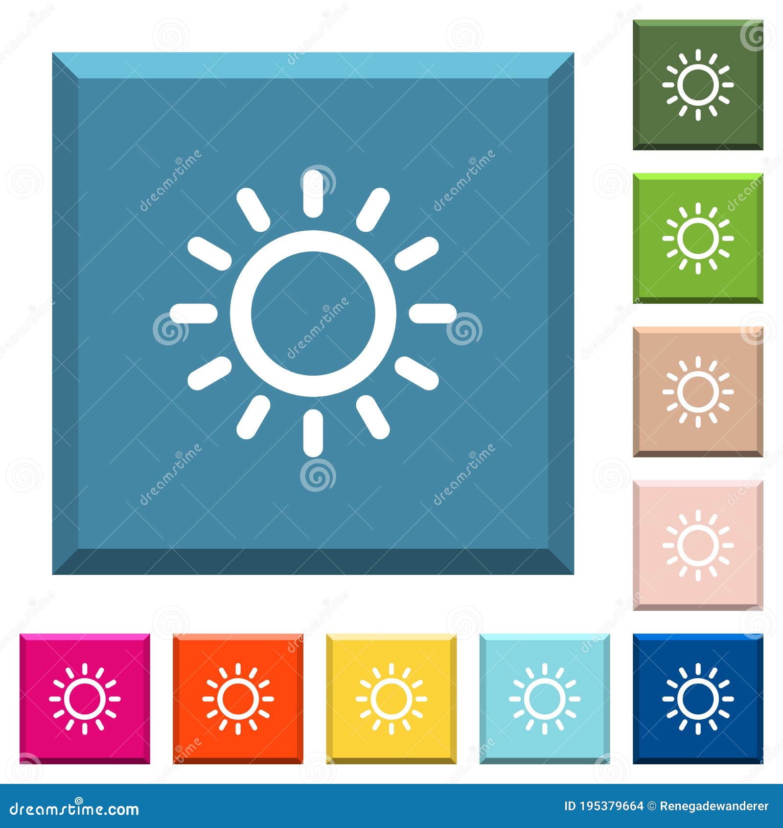 Brightness Control White Icons on Edged Square Buttons Stock Vector ...
