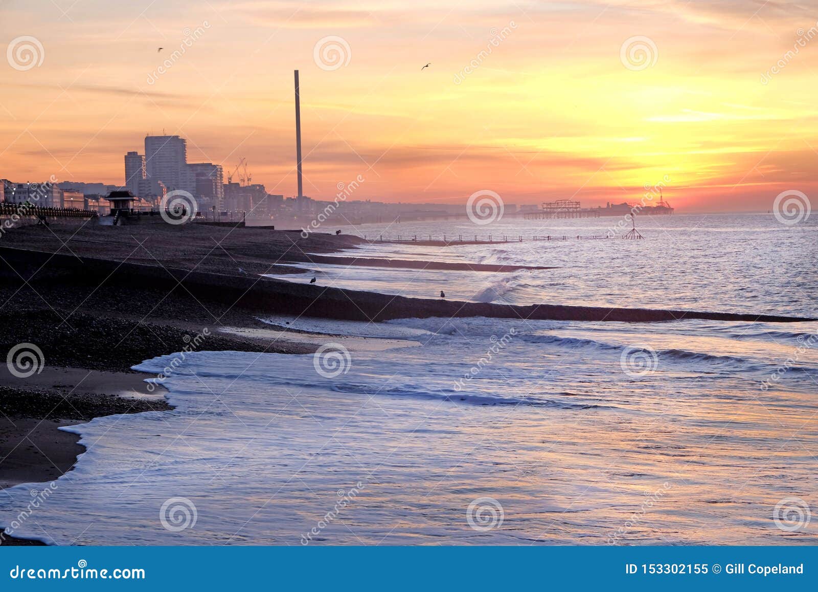 Brighton Seafront at Sunset, Sussex, England Stock Image - Image of ...