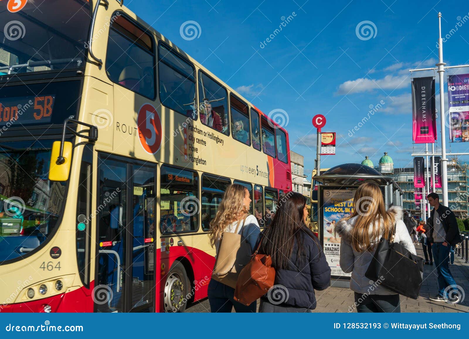 Brighton, England-1 October,2018: Bus Stop with Digital Data Board ...