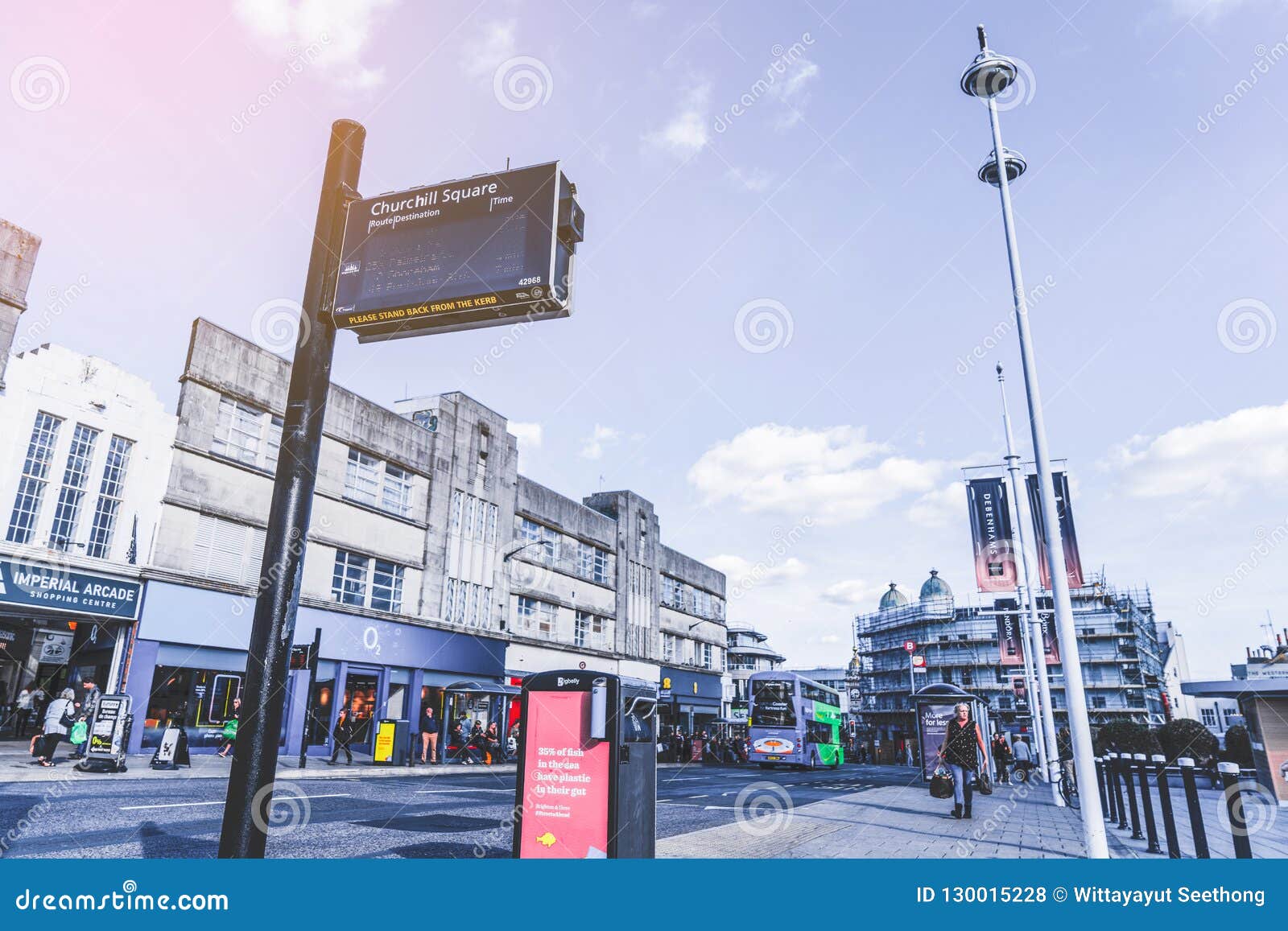 Brighton, England-1 October,2018: Bus Stop with Digital Data Board ...
