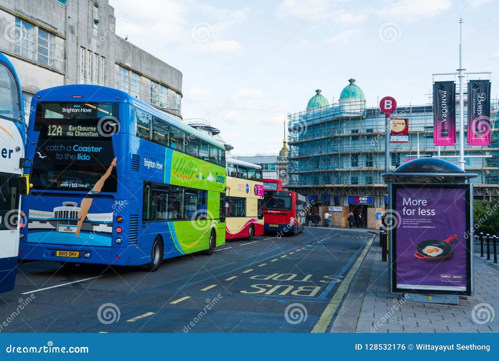 Brighton, England-1 October,2018: Bus Stop with Digital Data Board ...