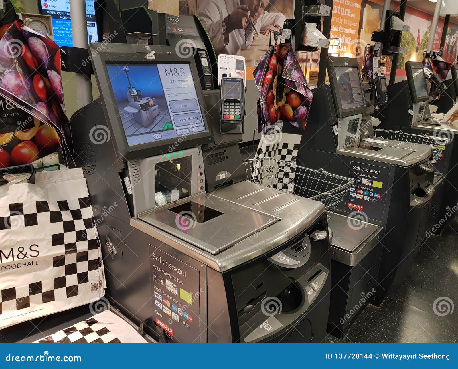Brighton, England-18 October,2018: Sef-service Counter Machine in Mark ...