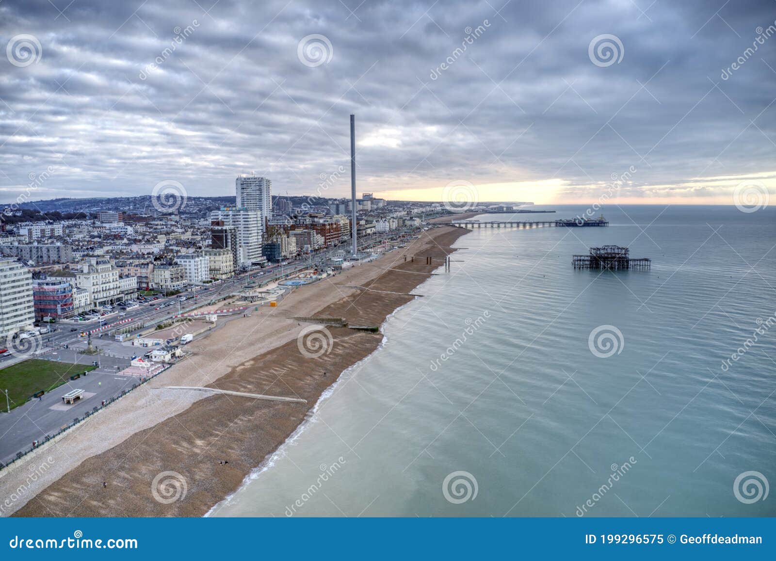 Brighton Seafront Viewed from the Air at Sunrise Stock Image - Image of ...