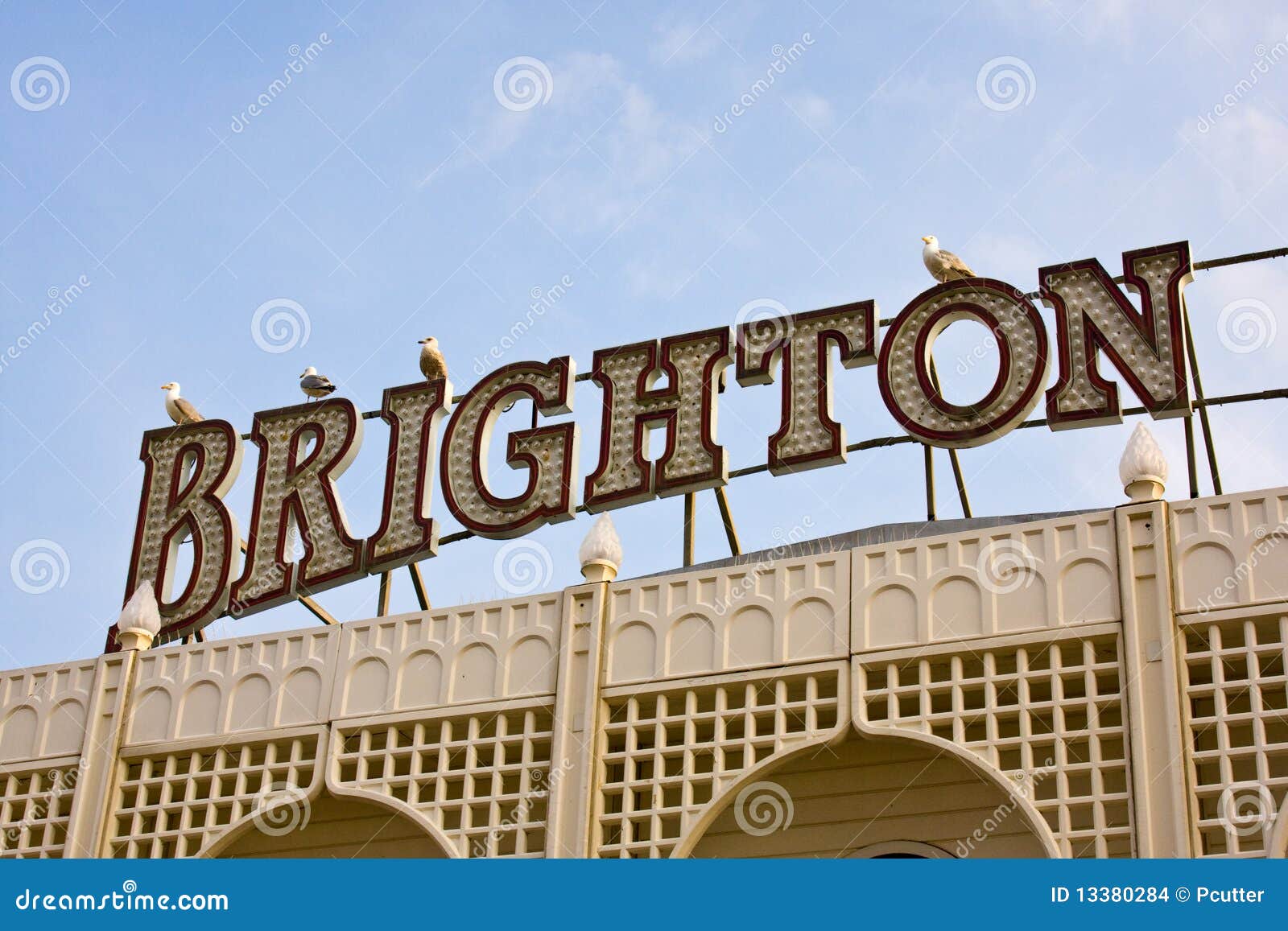 Brighton Sign on Brighton Pier Stock Photo - Image of blue, victorian ...