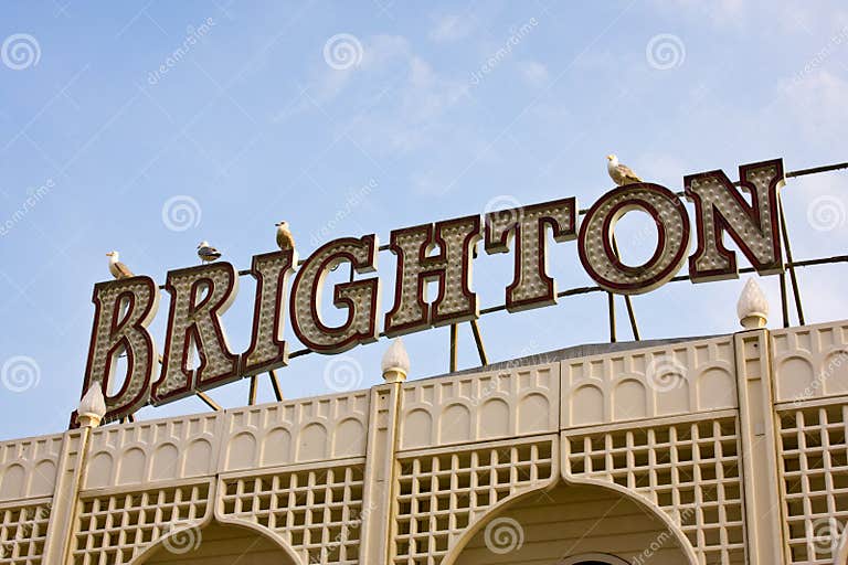 Brighton Sign on Brighton Pier Stock Photo - Image of blue, victorian ...