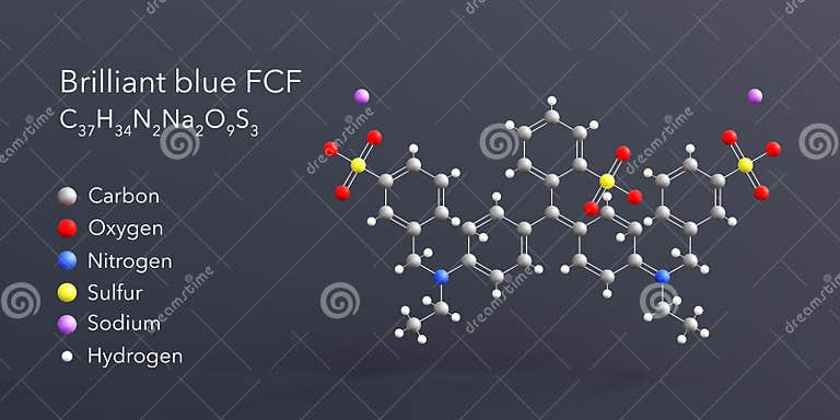 Brilliant Blue Fcf Molecule 3d Rendering, Flat Molecular Structure with ...