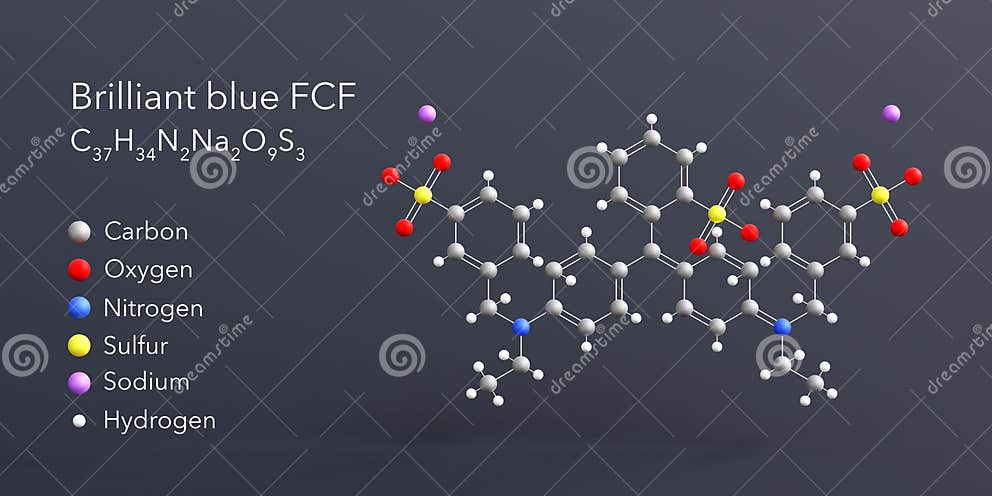 Brilliant Blue Fcf Molecule 3d Rendering, Flat Molecular Structure with ...