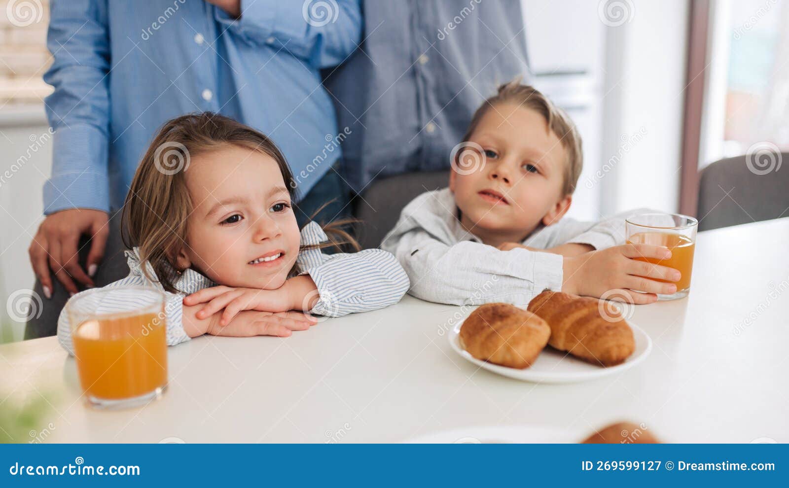 Brilliant Bright Siblings Smiling during Breakfast Stock Image - Image ...