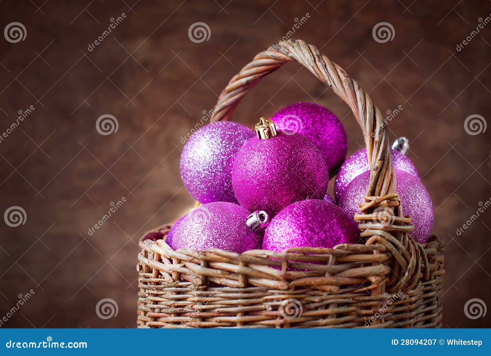 Brilliant Pink Christmas Balls in a Basket Stock Image - Image of ...