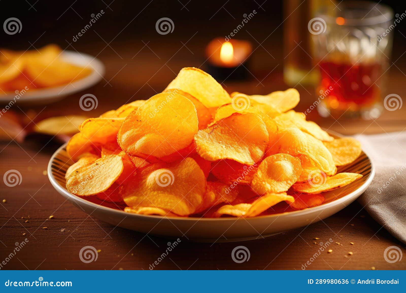 Brilliant Potato Crisps. Plate on Table. Stock Illustration ...