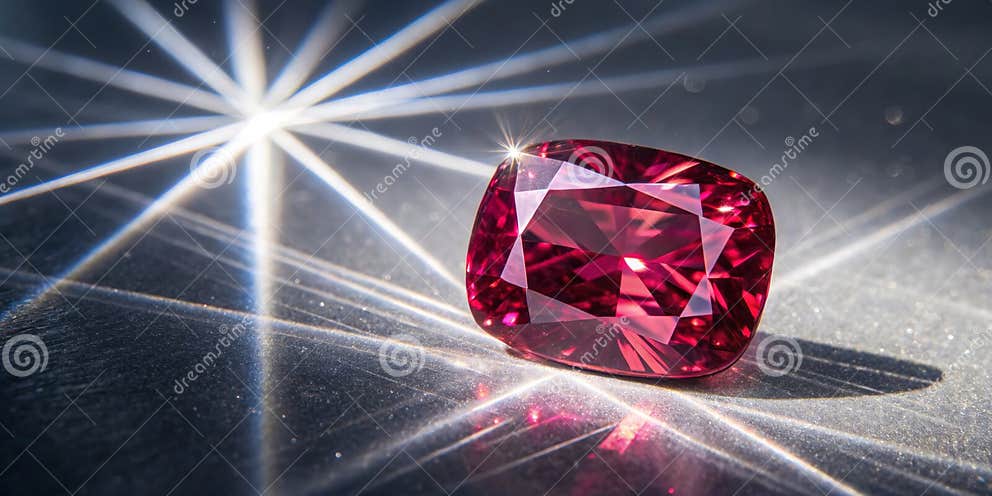 Brilliant Ruby Gemstone Reflecting Light on a Metallic Surface in a ...