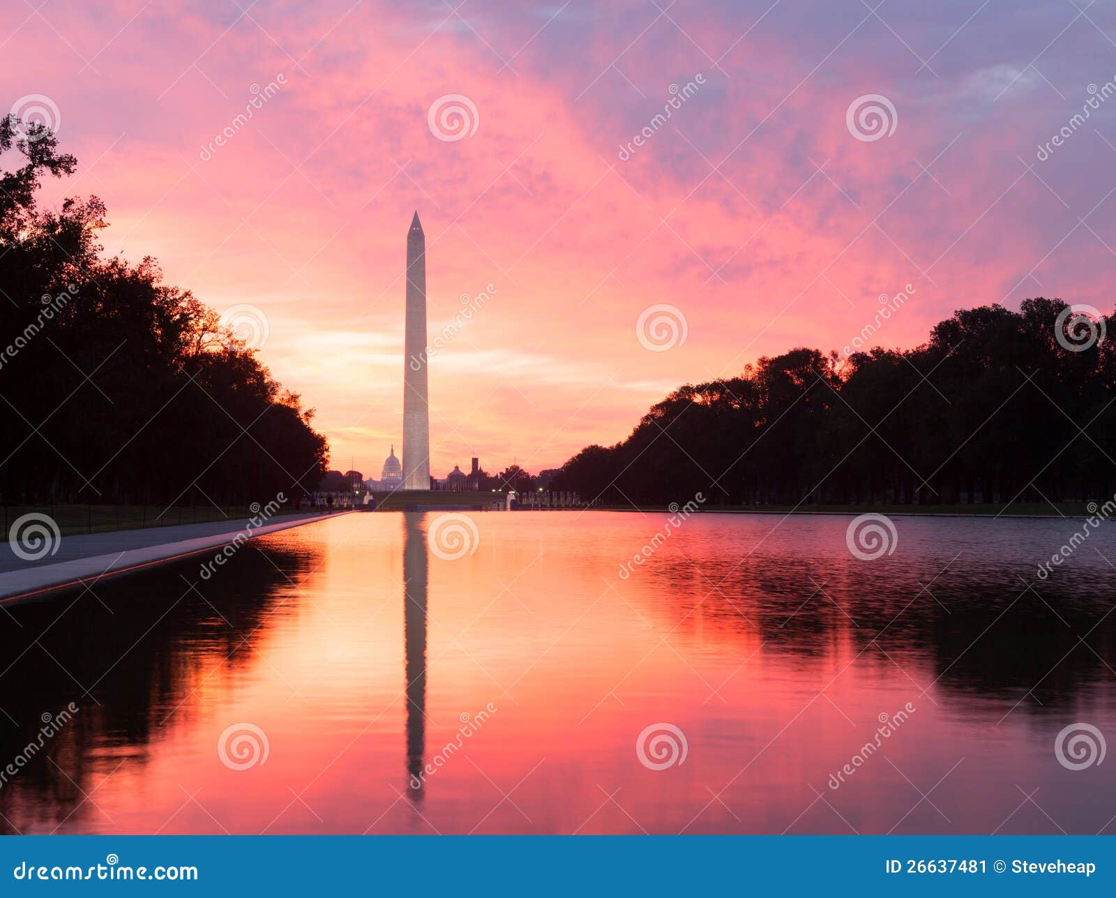 Brilliant Sunrise Over Reflecting Pool DC Stock Image - Image of ...