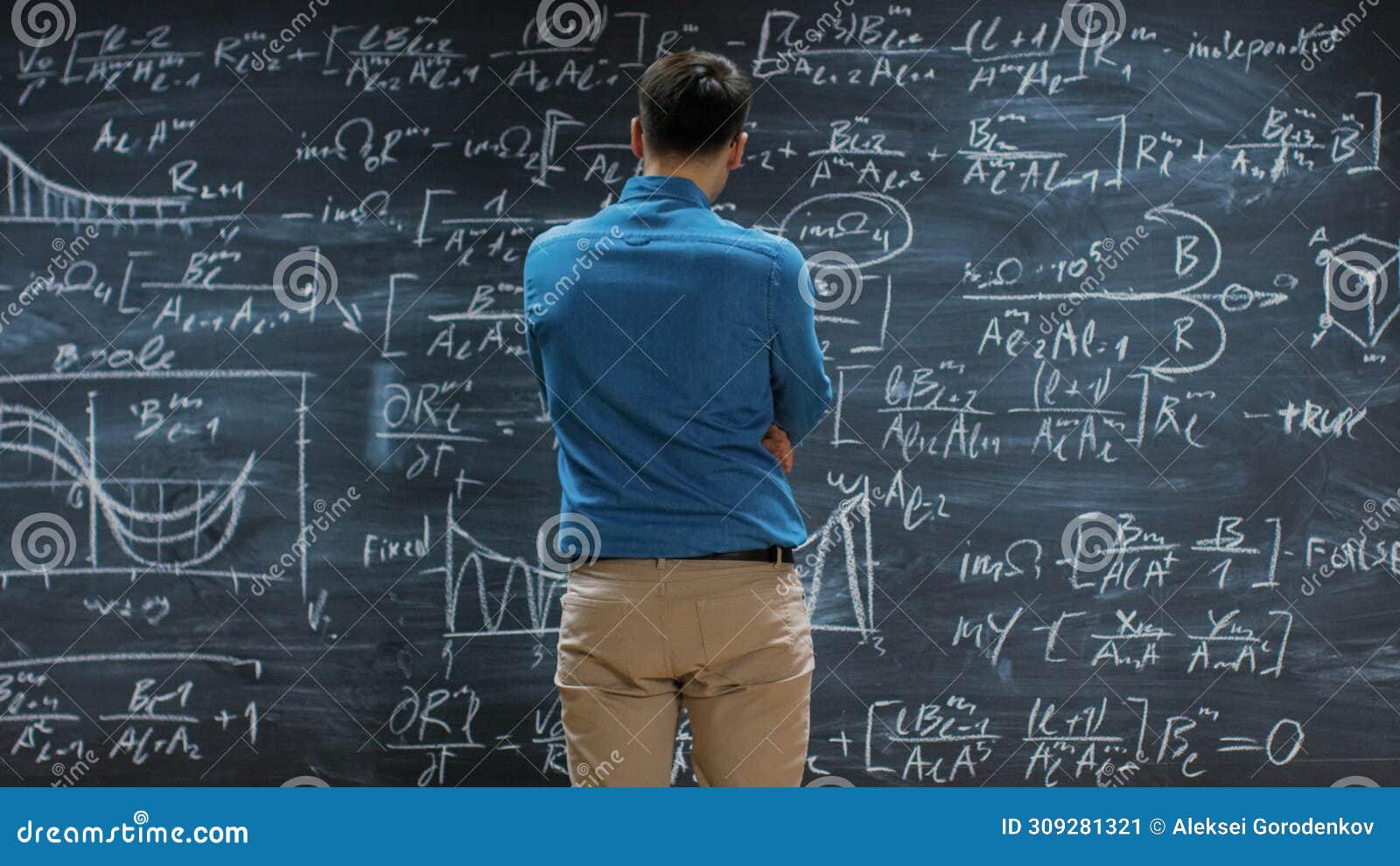 Brilliant Young Mathematician Approaches Big Blackboard and Thinks ...