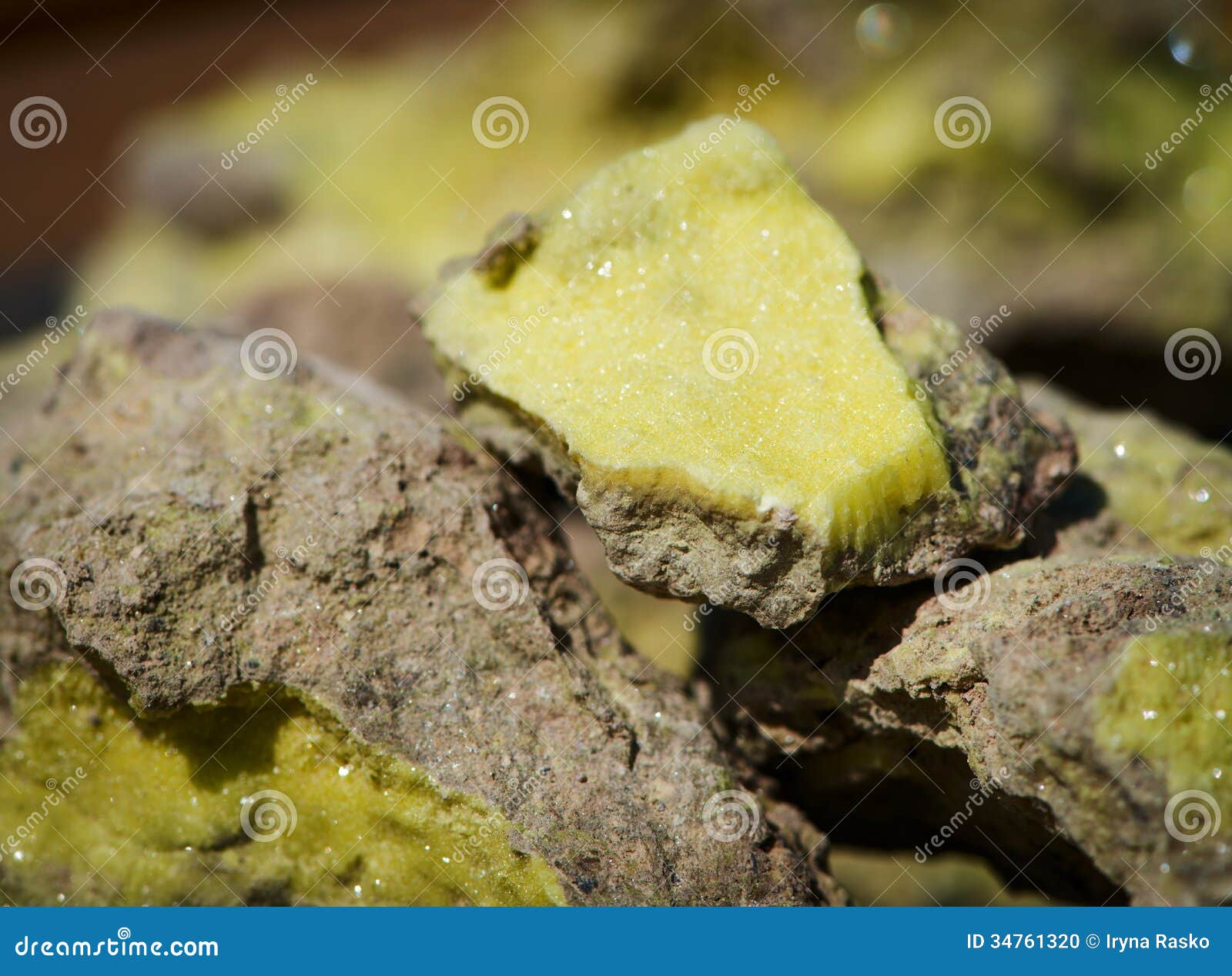 Brimstone - Volcanic Sulfur Ore Sample Stock Photo - Image of cluster ...