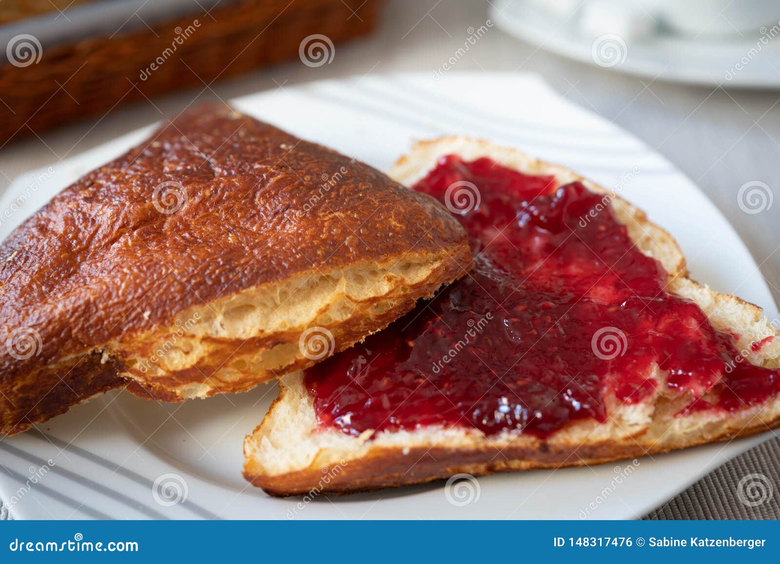 Brined Bun with Raspberry Jam Stock Photo - Image of baked, fruit ...