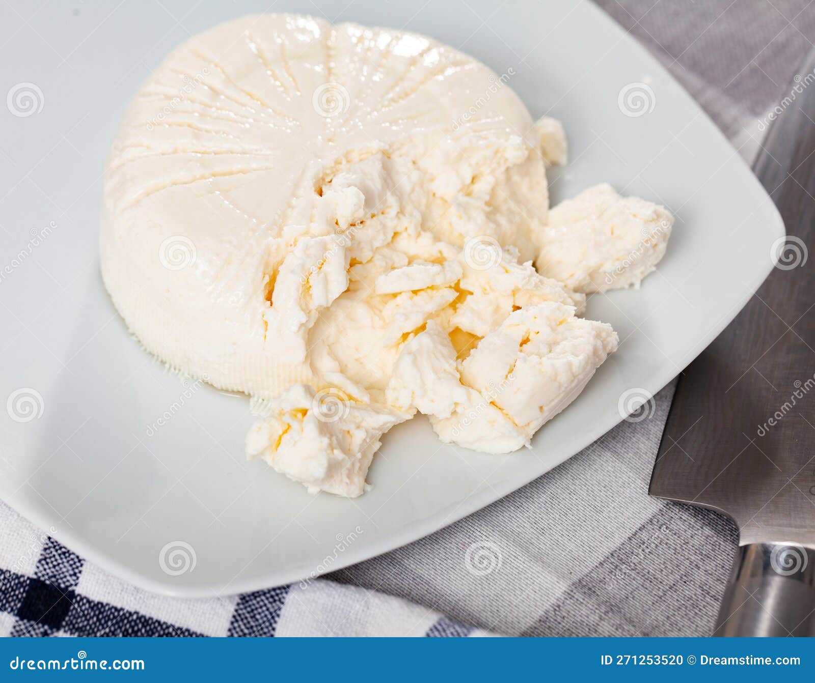 Brined Curd White Cheese on Plate Stock Photo - Image of cookery ...