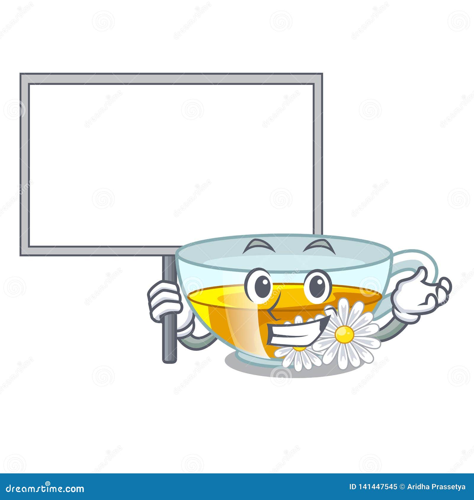 Bring Board Cup Chamomile Tea Cartoon Above Table Stock Vector ...