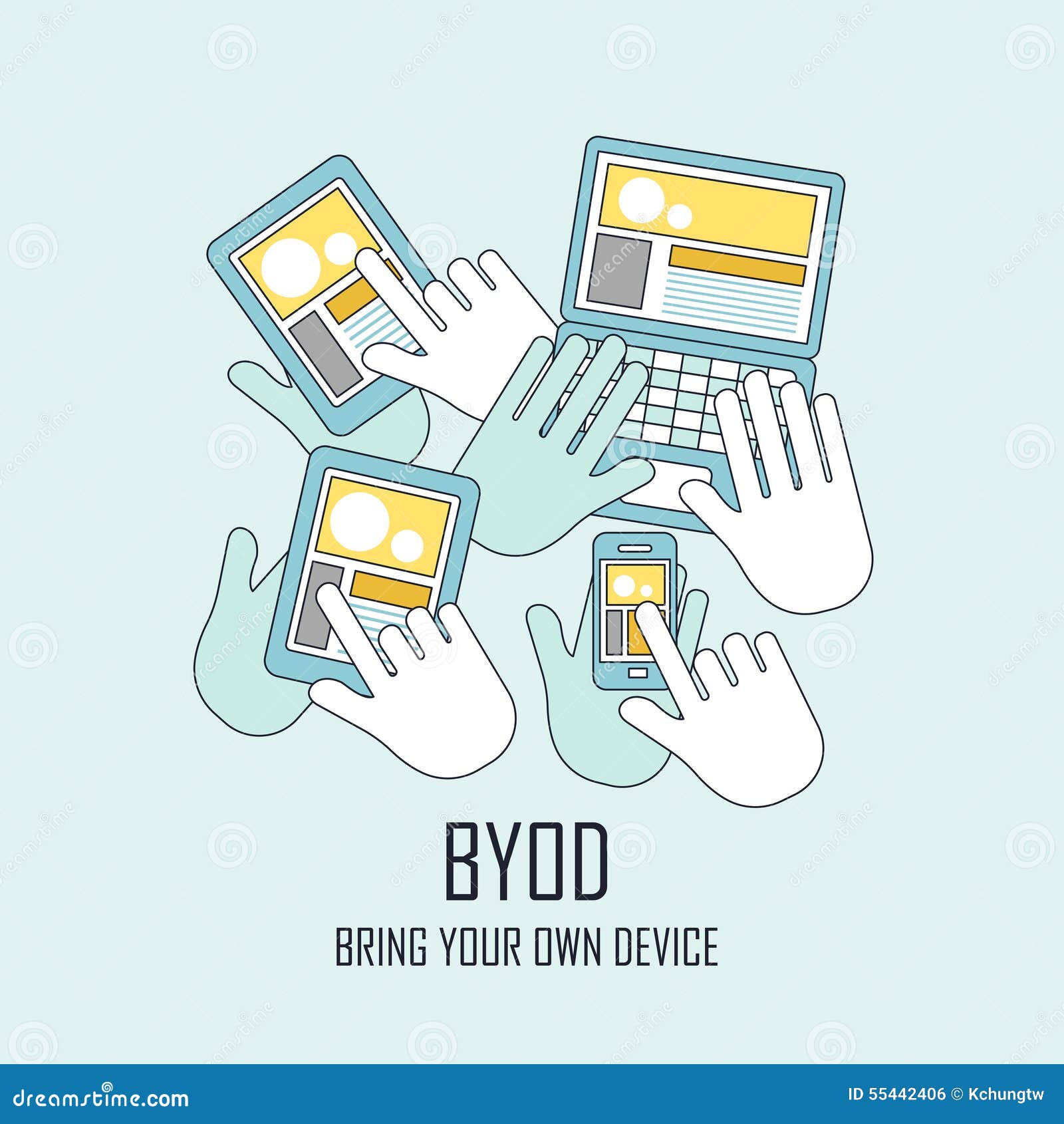 Bring Your Own Device in Flat Thin Line Style Stock Vector ...