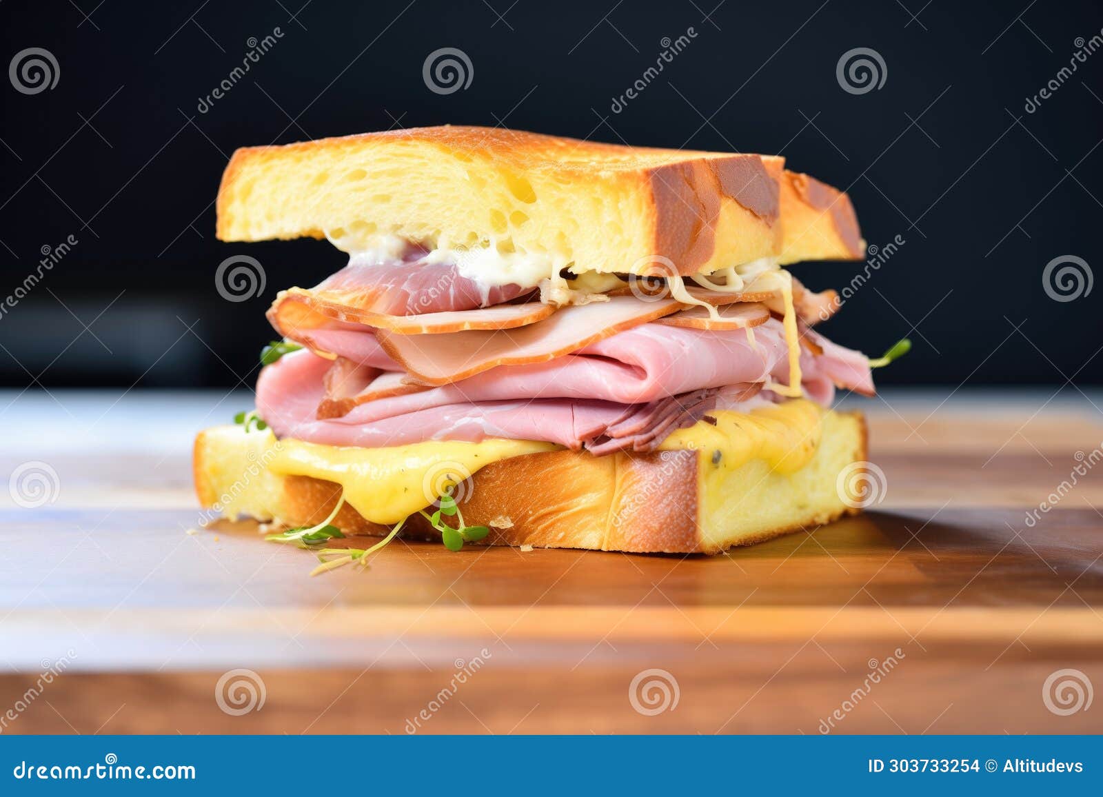 Brioche Sandwich with Ham and Cheese Close-up Stock Photo - Image of ...