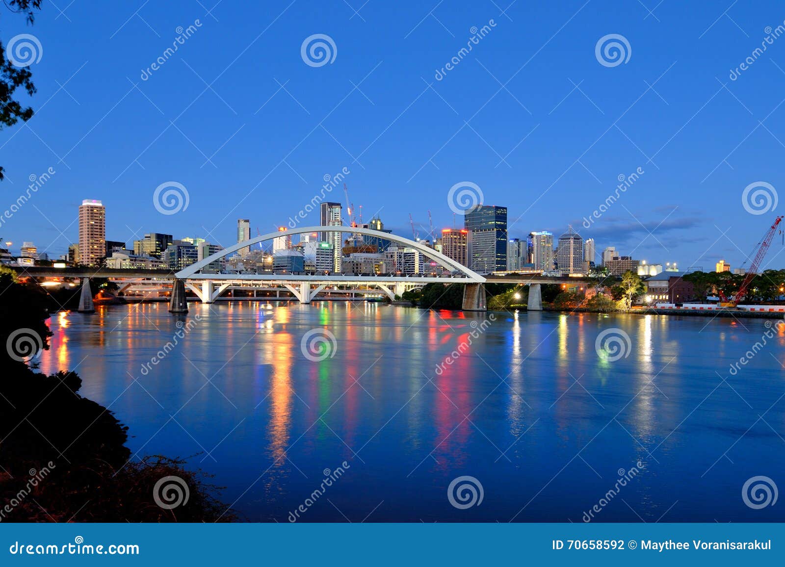 Brisbane city at dusk stock photo. Image of bridge, evening - 70658592